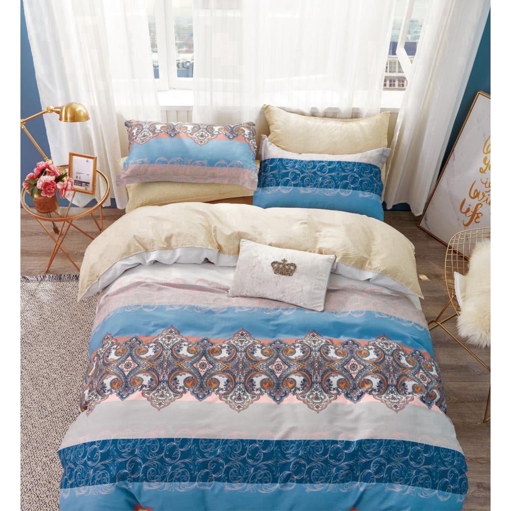Say Yes Bedding Hannah Blue Red Damask 100% Cotton Reversible Comforter ...