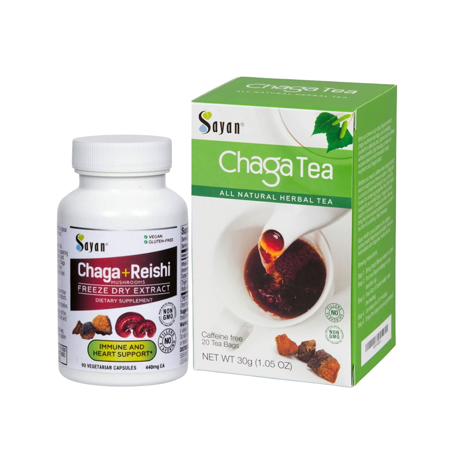 Sayan Chaga Siberian Mushroom and Reishi Extract with Chaga Tea (90 ...