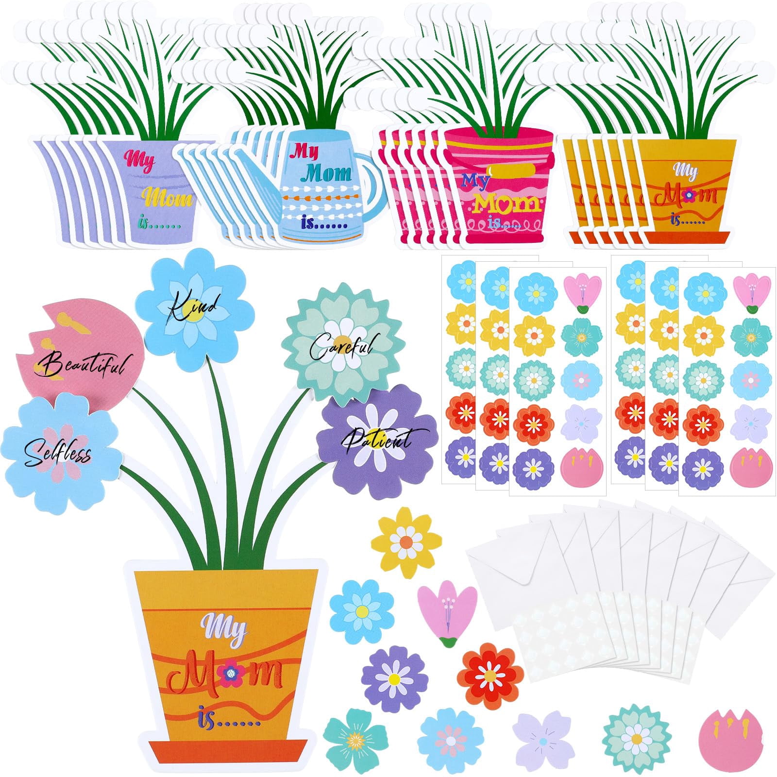 Sayglossy 48 Set Mother's Day Flower Crafts with Envelope Handmade ...
