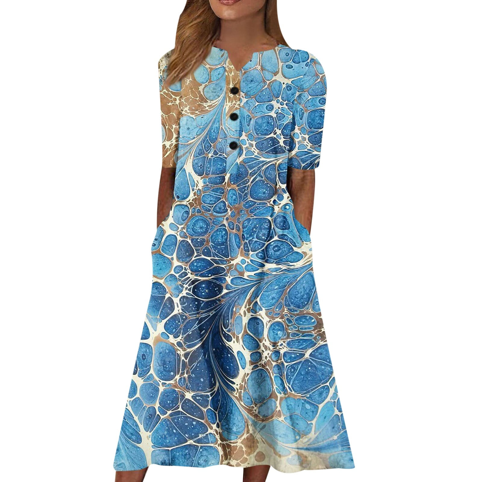 Sayhi Spring Dresses for Women Plus Size Boho Floral Casual House Dress With Pockets Flowy Swing ...