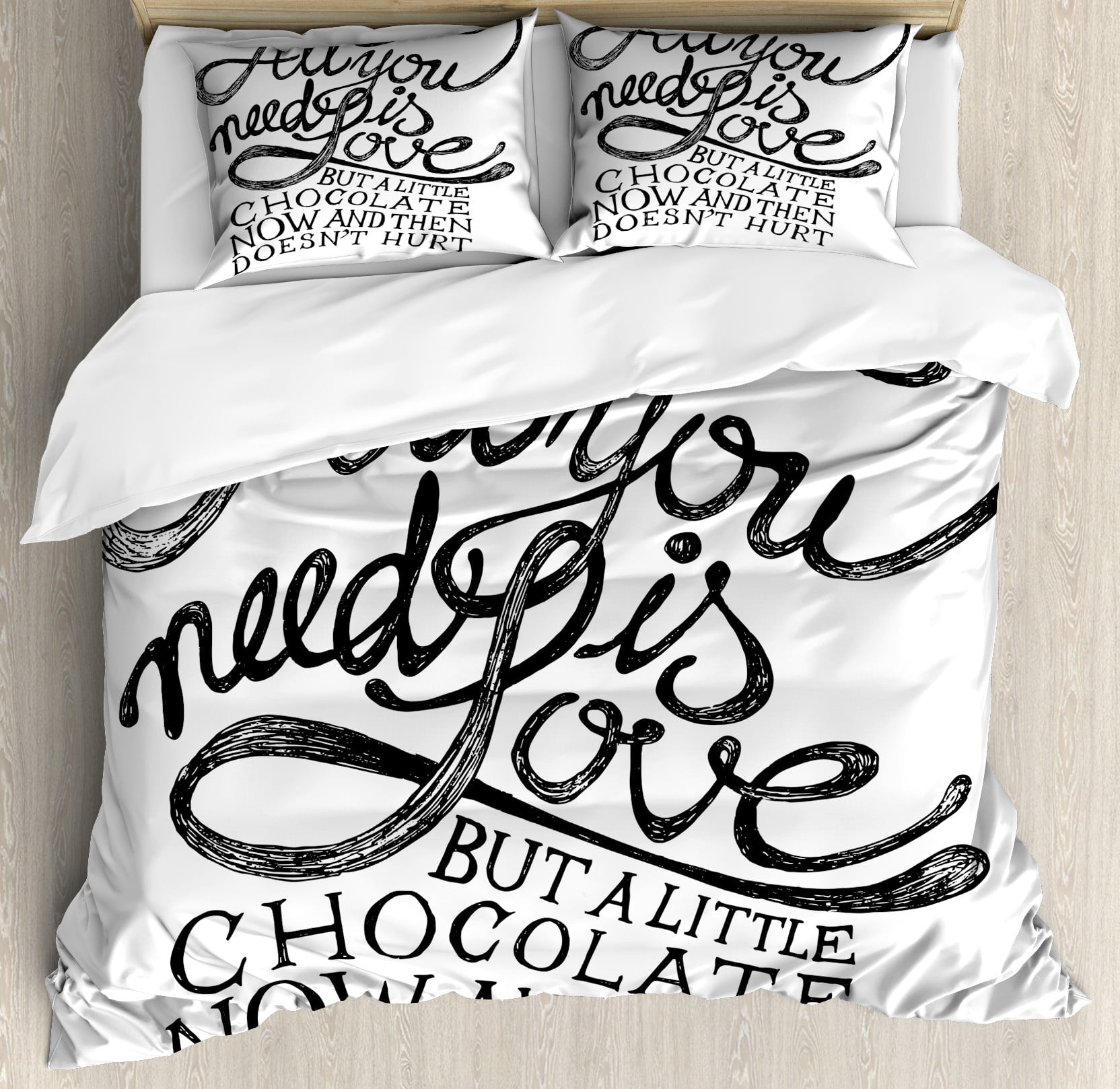 Saying Duvet Cover Set, All You Need is Love Calligraphy Comic Fun ...