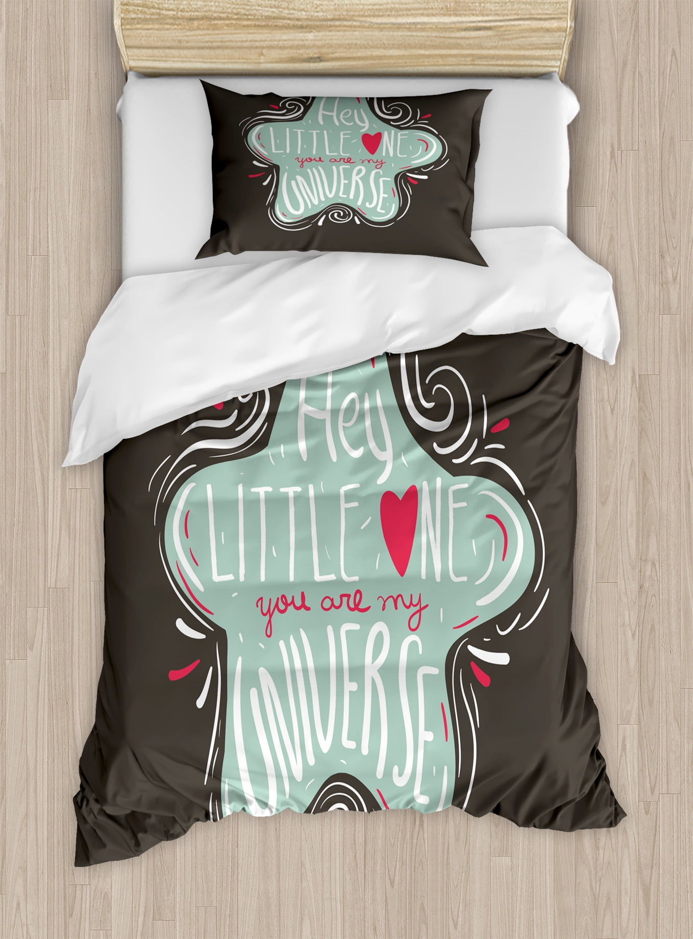 Saying Duvet Cover Set, Hey Little You Are My Universe Typography Star ...