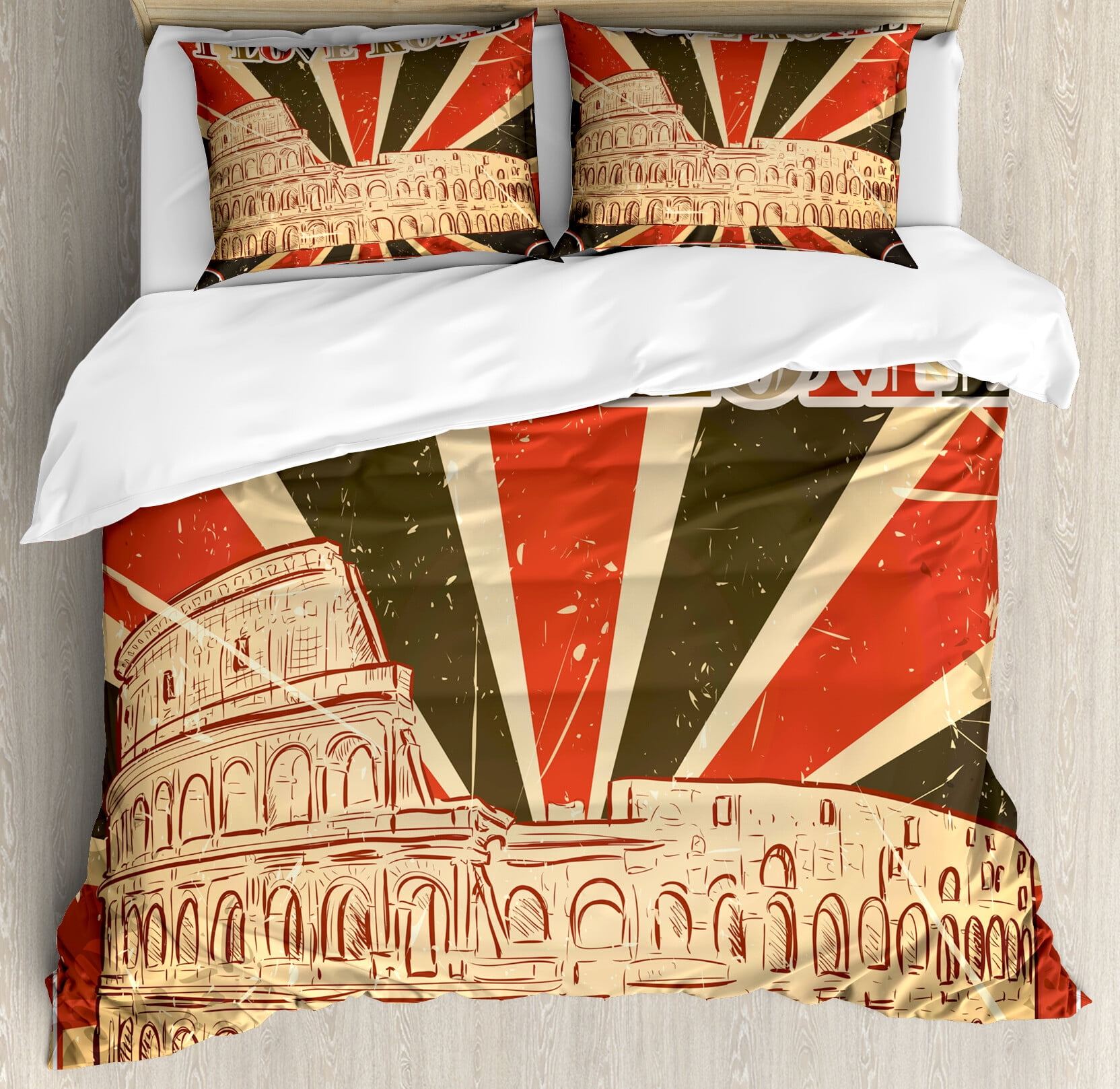 Saying Duvet Cover Set, I Love Rome Lettering with Circus Tent and Bold ...