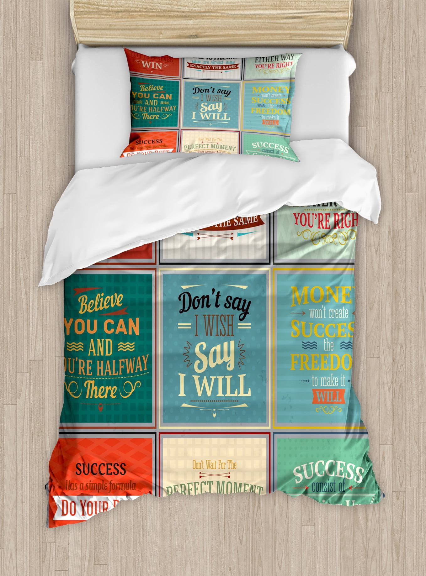 Saying Duvet Cover Set, Illustration of Uplifting Messages Words Life ...