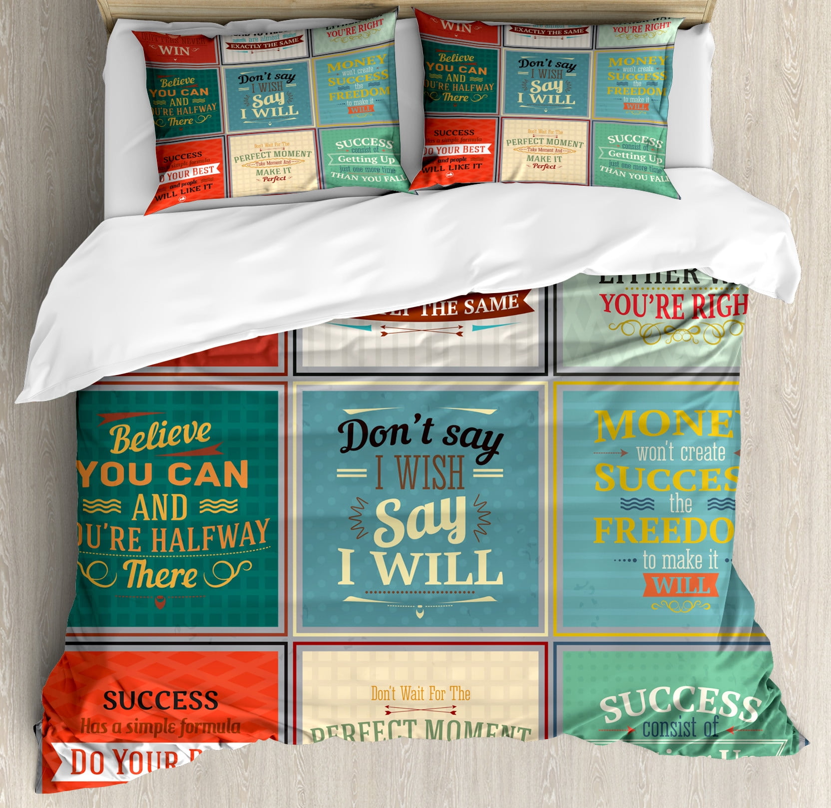 Saying Duvet Cover Set, Illustration of Uplifting Messages Words Life ...