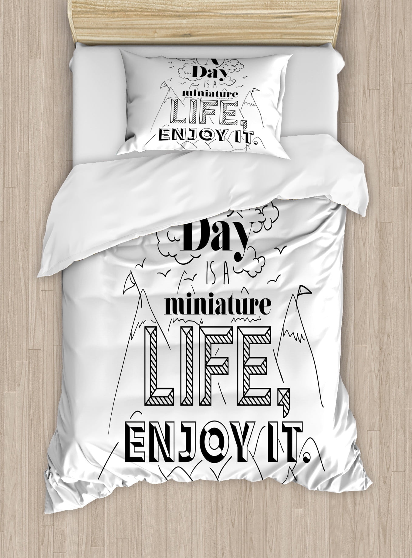 Saying Duvet Cover Set, Inspirational Positive Life Message Mountains ...