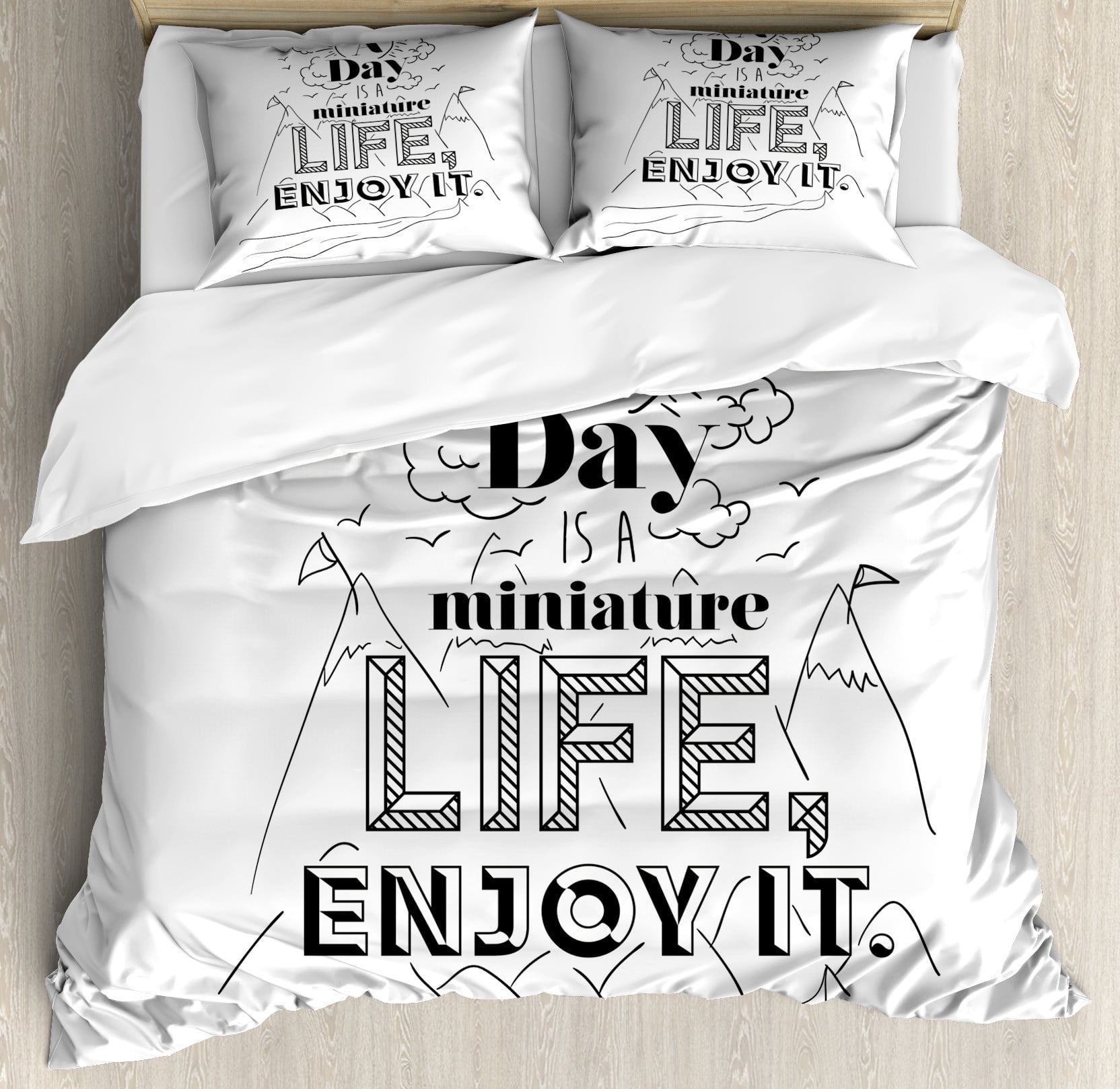 Saying Duvet Cover Set, Inspirational Positive Life Message Mountains ...