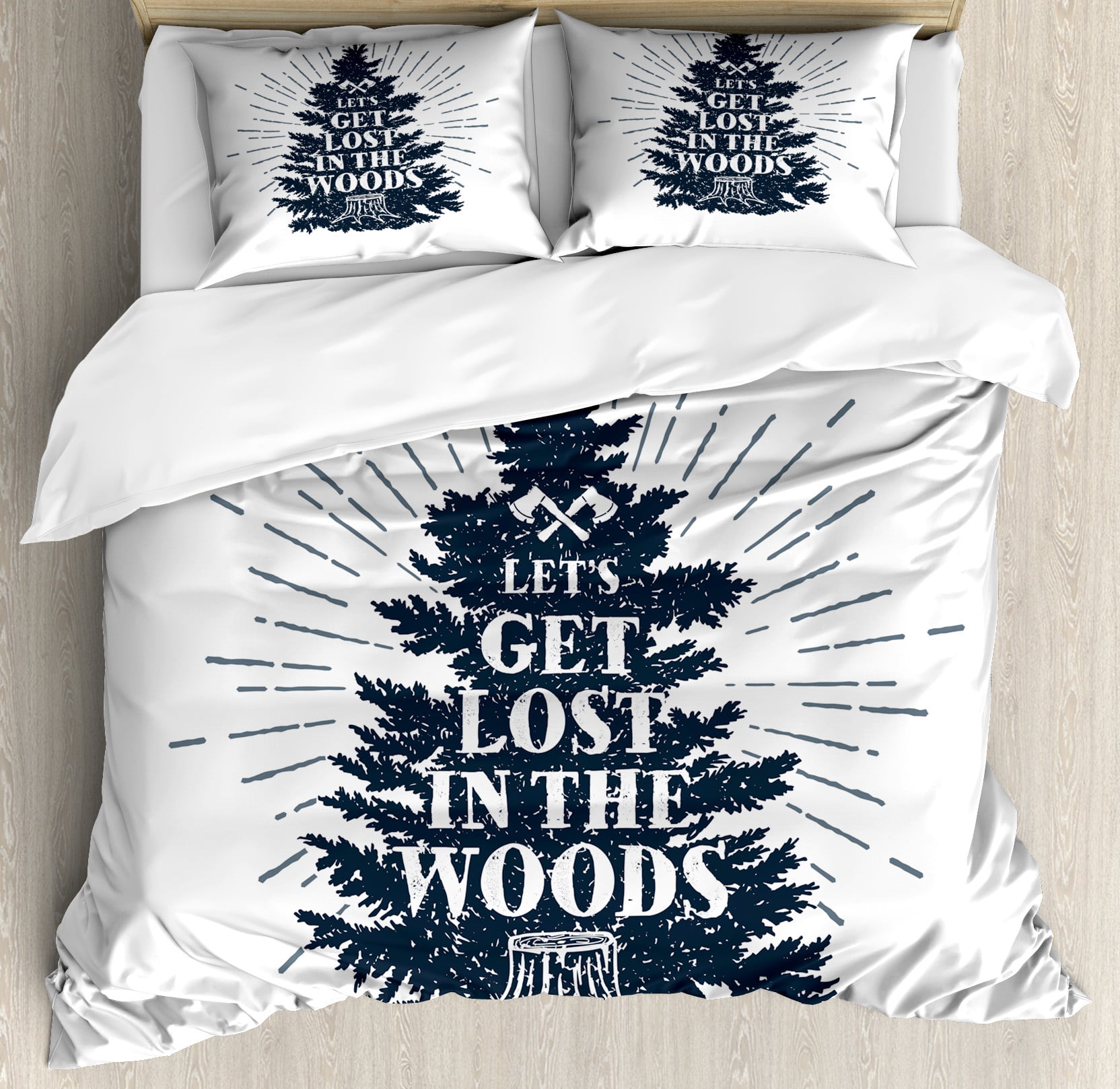 Saying Duvet Cover Set, Lets Get Lost in the Woods Grunge Style Wording ...