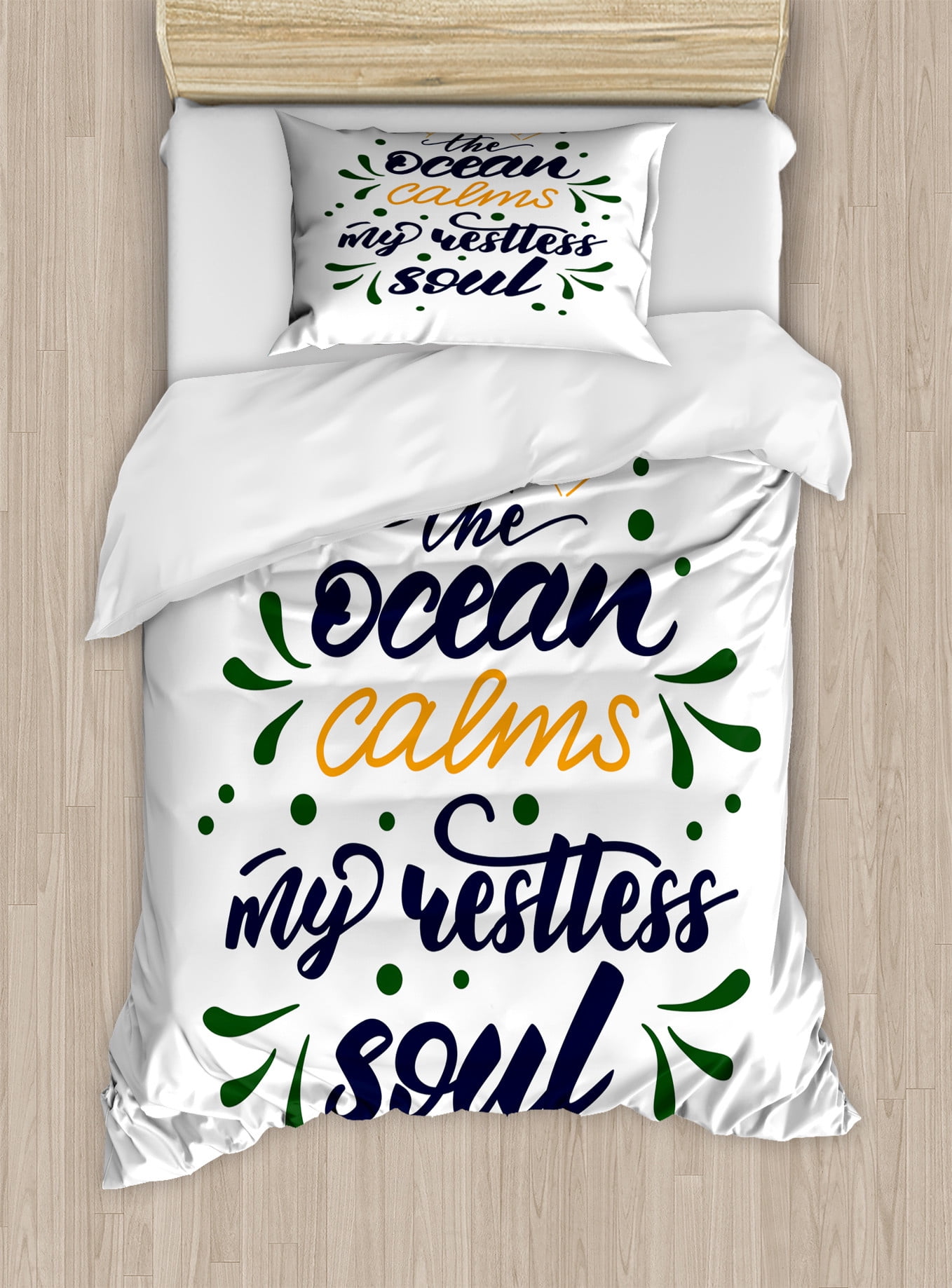 Saying Duvet Cover Set, Ocean Calms My Restless Soul Cursive Typography ...