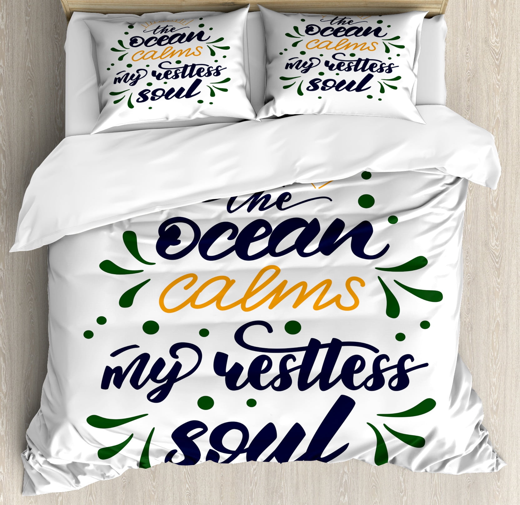 Saying Duvet Cover Set, Ocean Calms My Restless Soul Cursive Typography ...