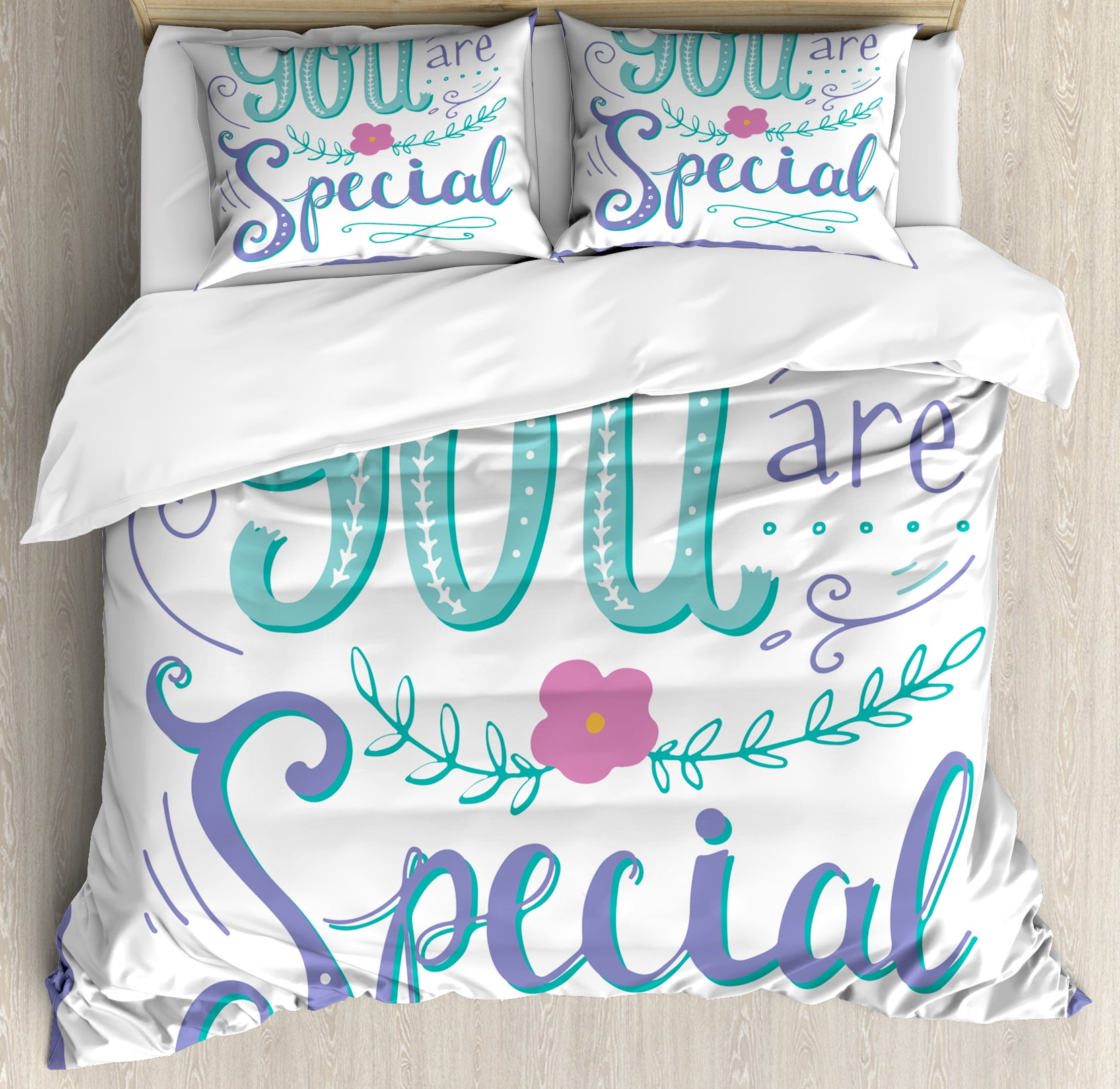 Saying Duvet Cover Set, Romantic Design You are Special Floral Text in ...