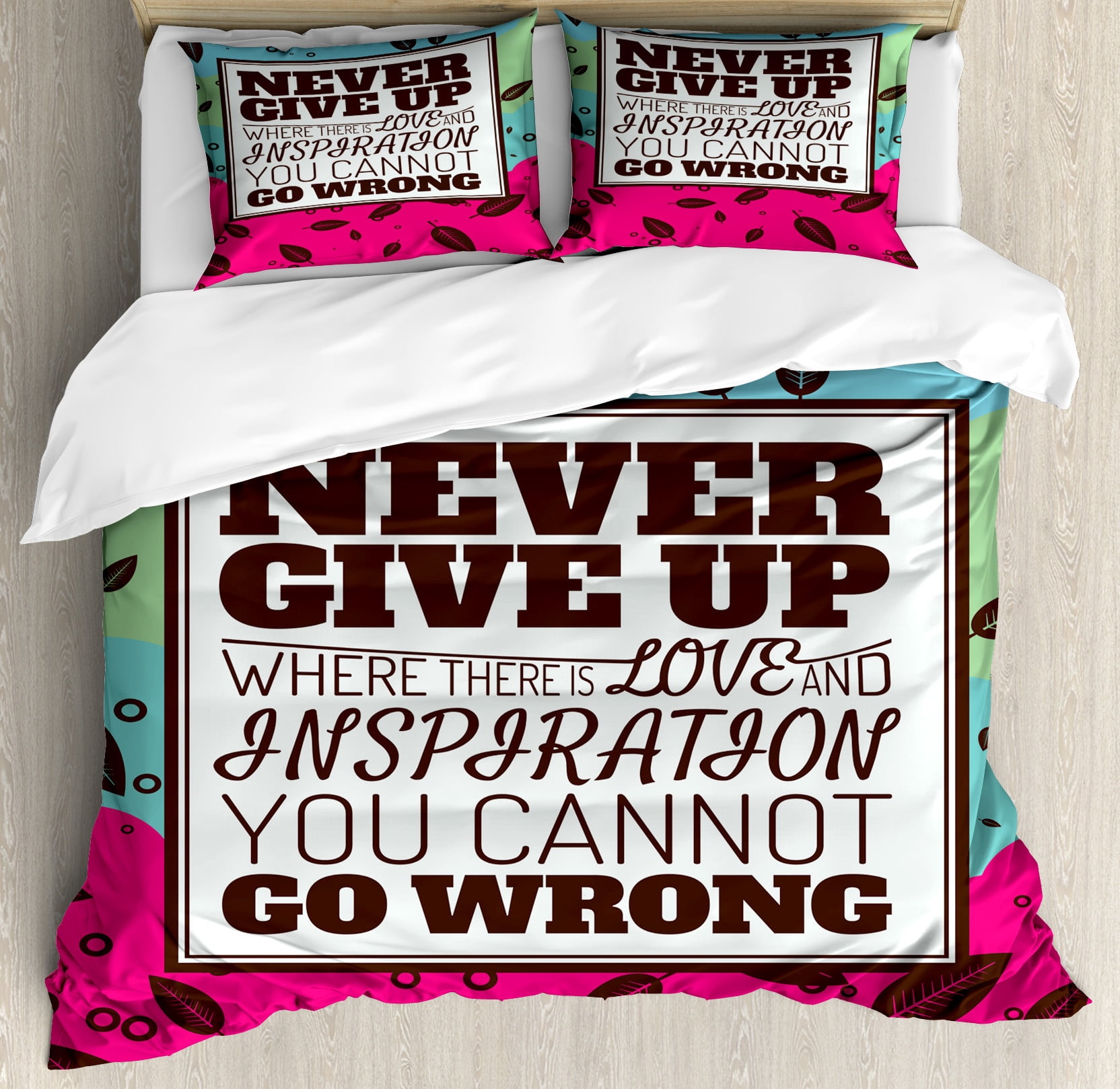 Saying Duvet Cover Set, Theme Phrase in Frame Falling Autumn Leaves ...
