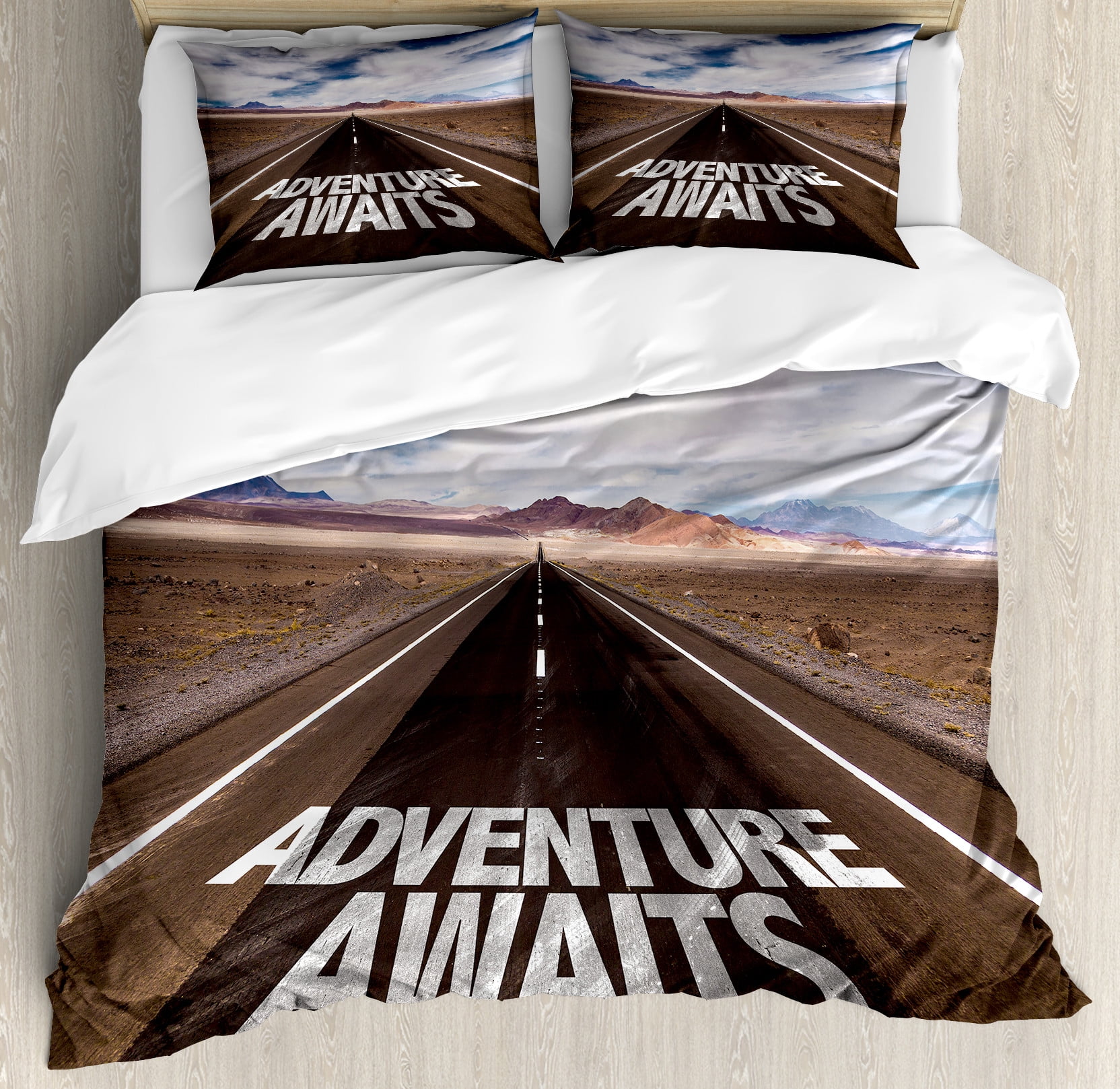 Saying Duvet Cover Set, Typography on the Asphalt Clouds and Sky Road ...