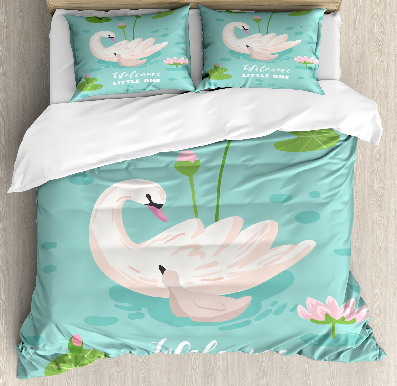 Saying Duvet Cover Set, Welcome Little Typography Themed Swan ...
