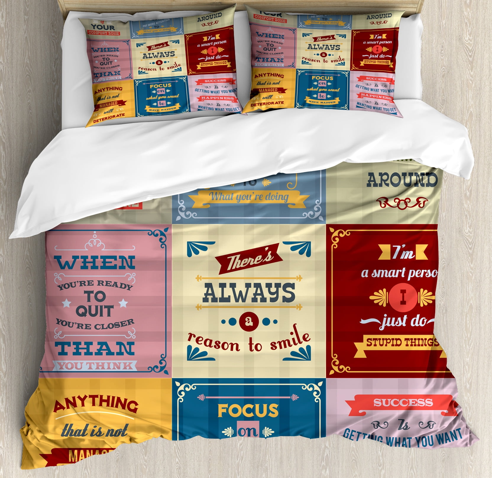 Saying Duvet Cover Set, Words Pattern Success with Positive Attitude ...