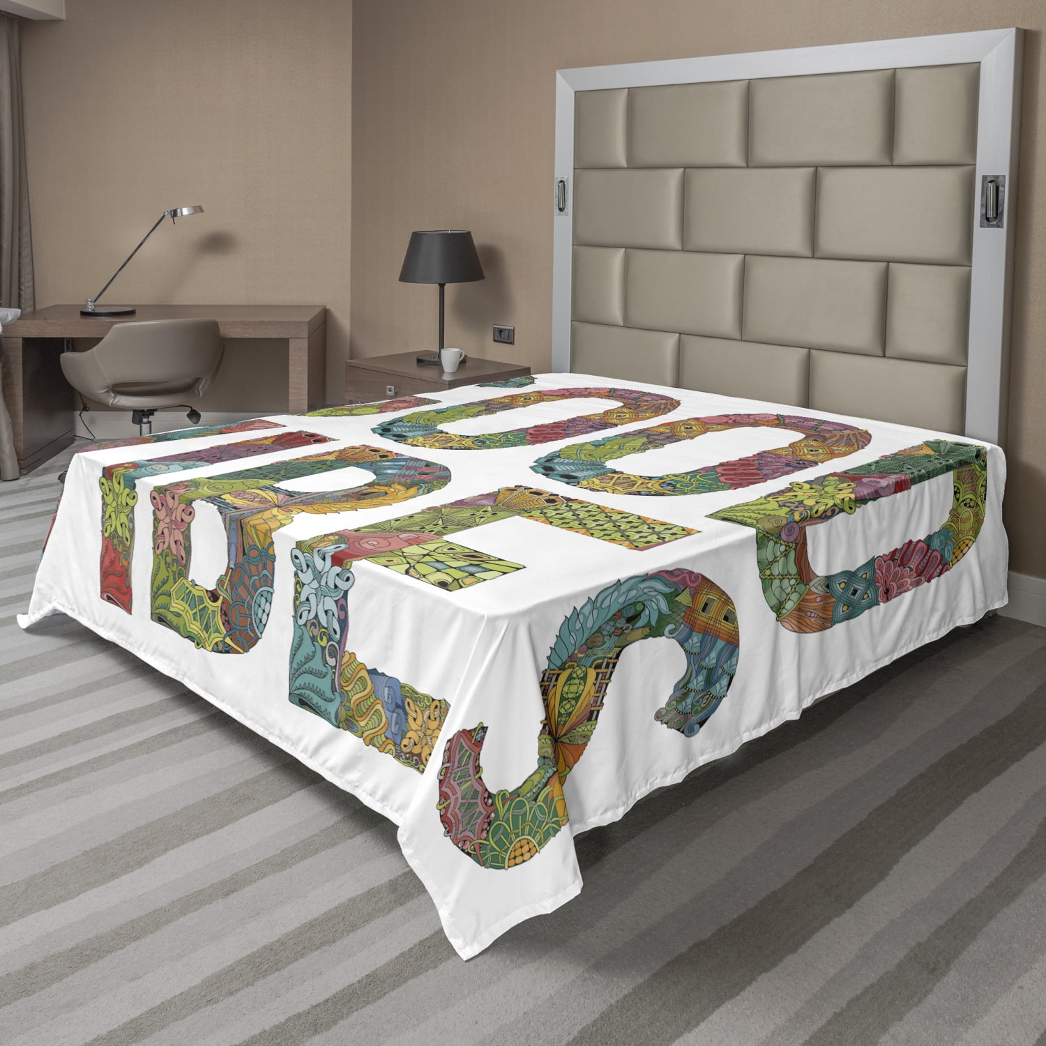 Ambesonne Saying Flat Sheet, Vivid Zentangle Wording, California King ...