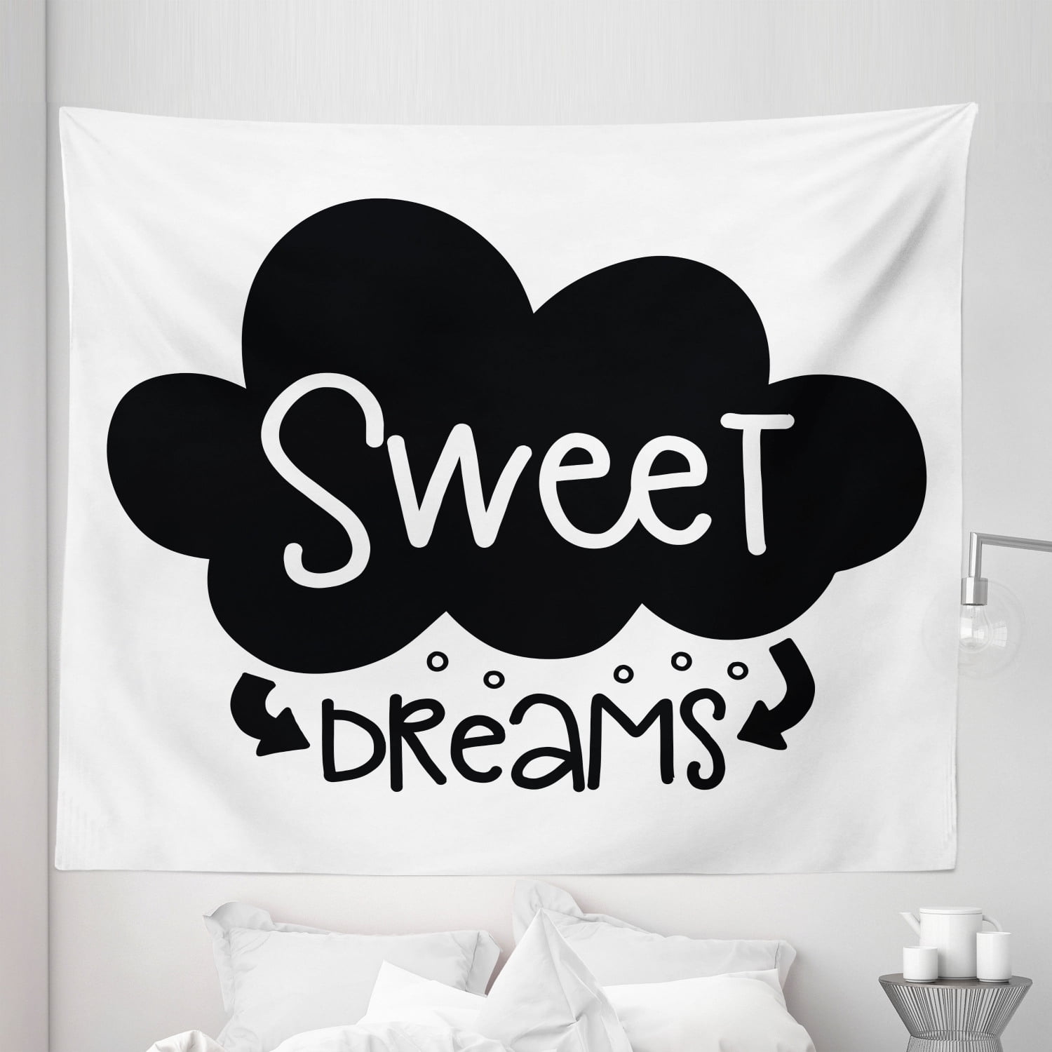 Saying Tapestry, Black Cloud with Small Arrows Pointing to Typographic ...