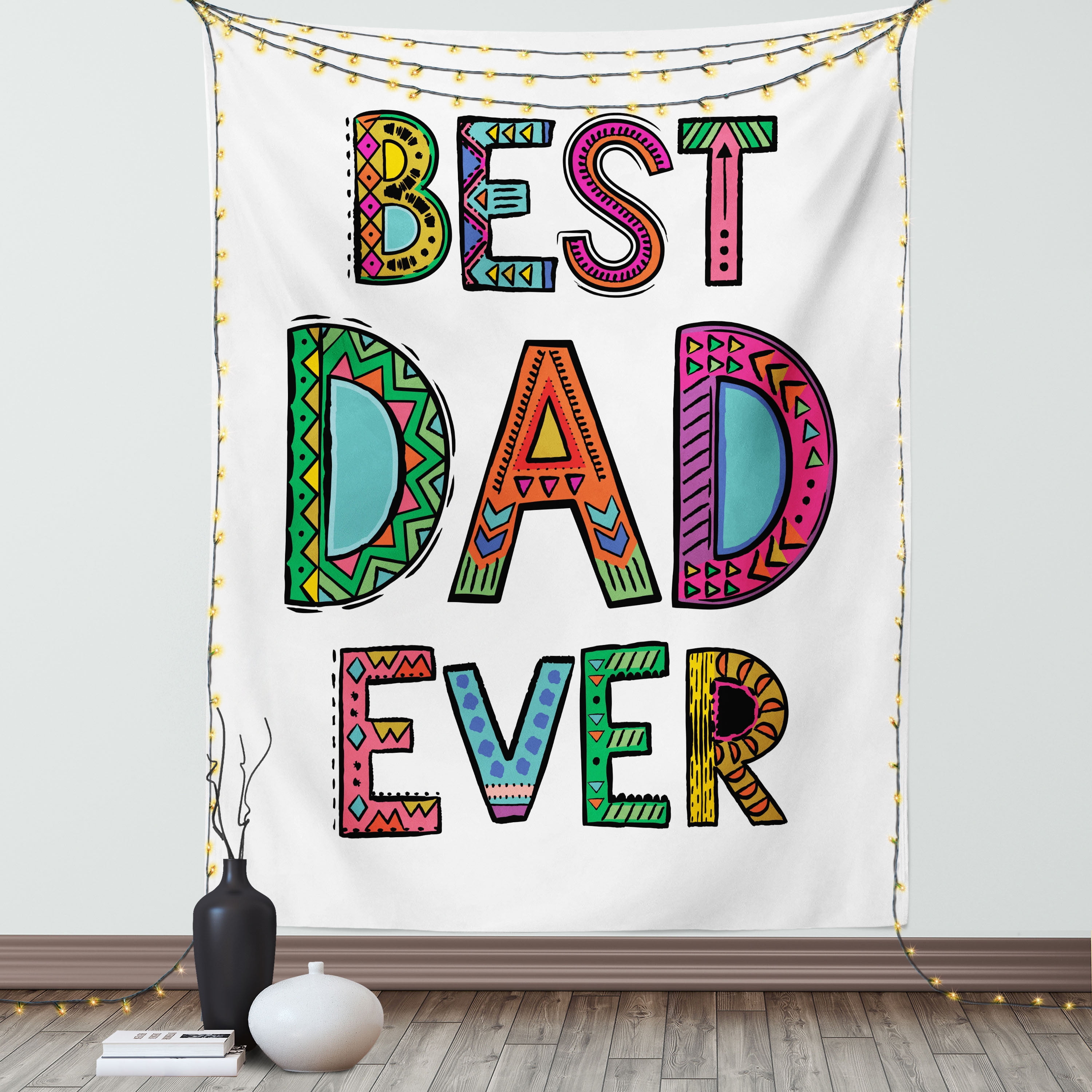 Saying Tapestry, Happy Fathers Day Themed Best Dad Ever Wording with ...