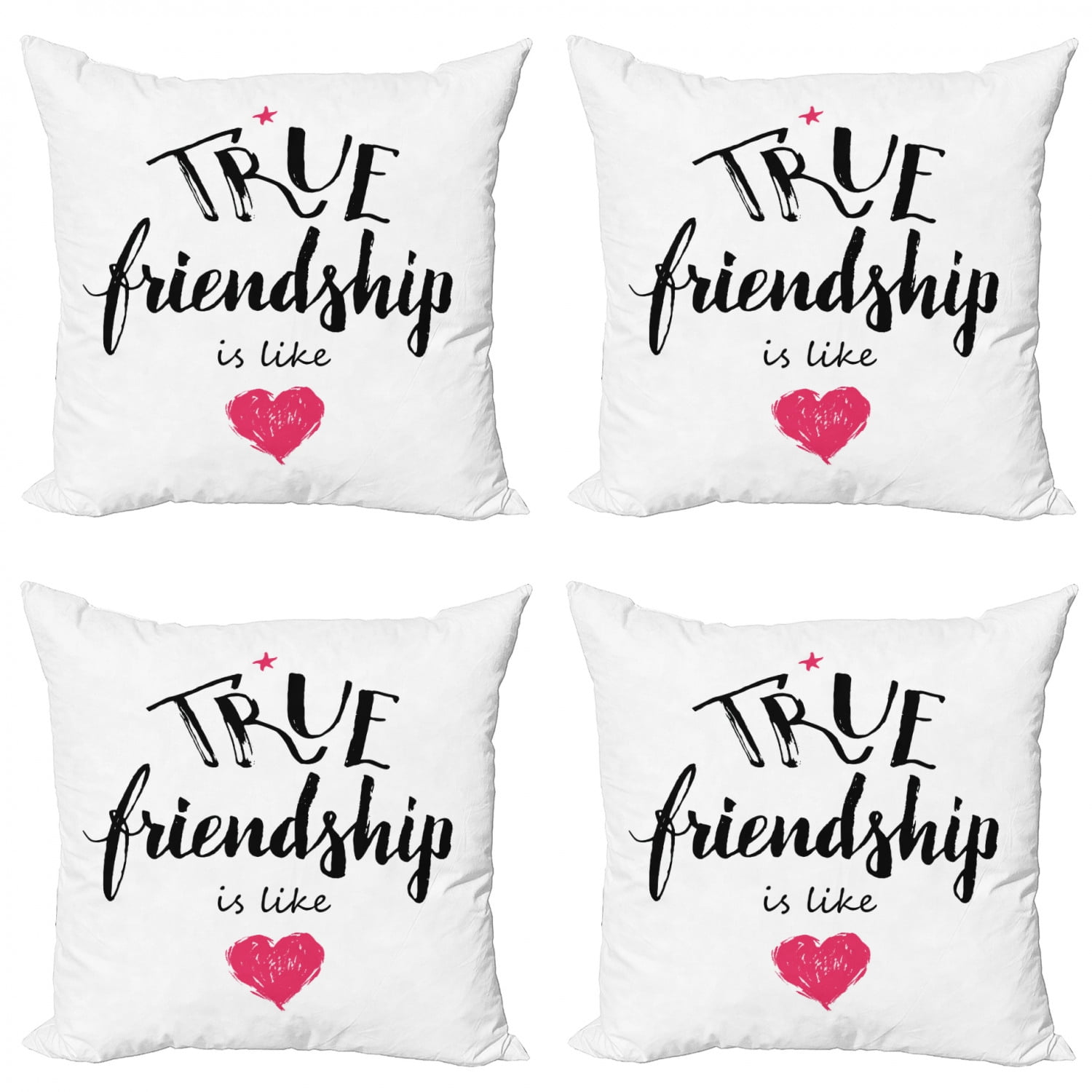 Ambesonne Saying Throw Pillow Cover 4 Pack, True Friendship and Heart ...