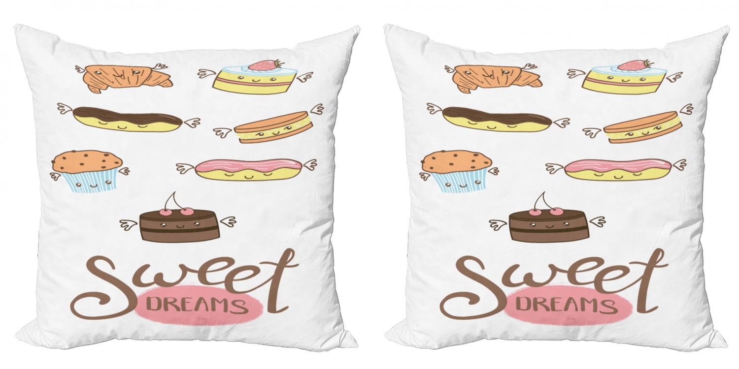Saying Throw Pillow Cushion Cover Pack of 2, Hand Drawn Sweets Éclair ...