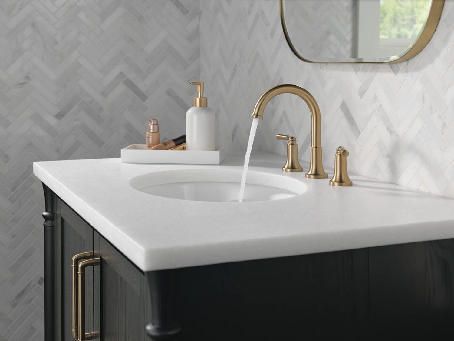 Saylor Brushed Gold Bathroom Faucet 3 Hole, 8 Inch Widespread Sink ...