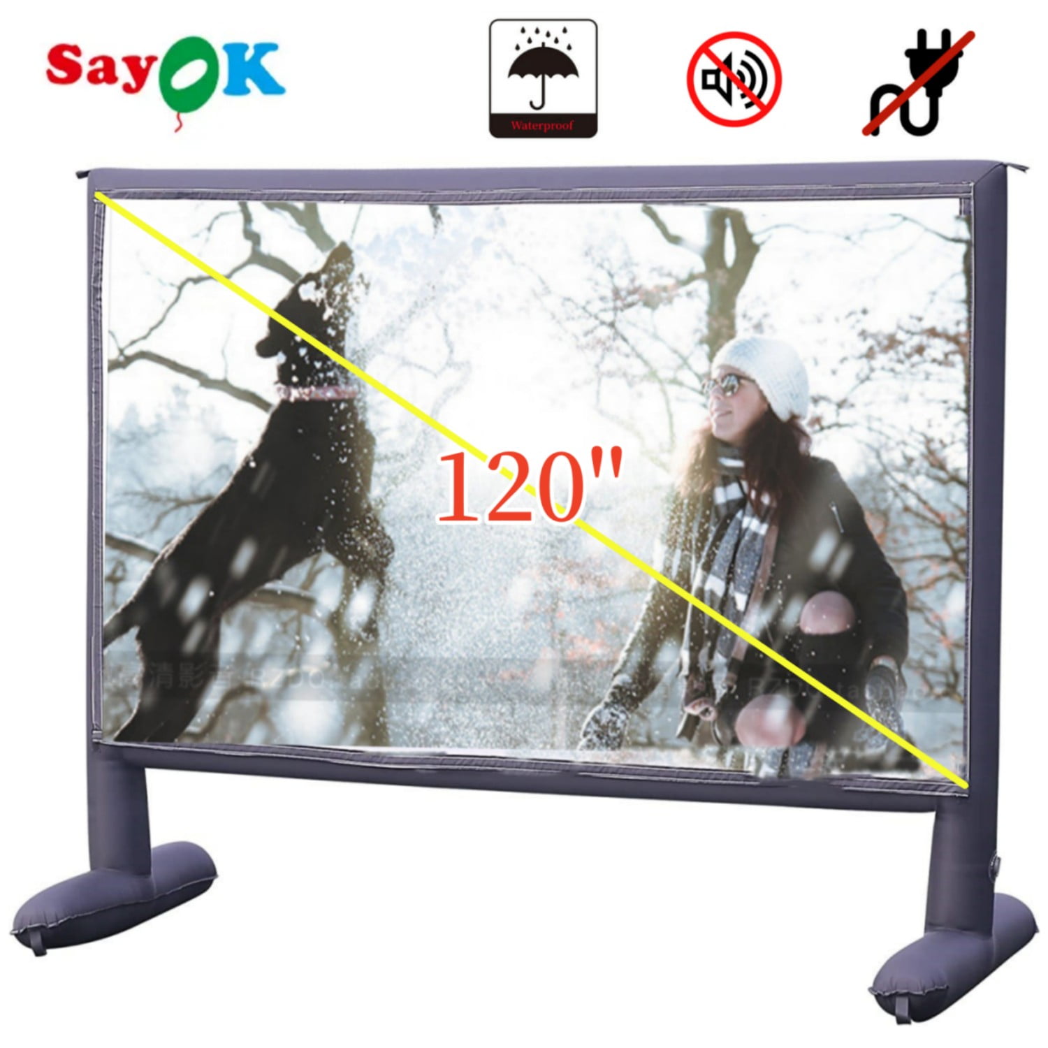 Sayok 120inch Airtight Movie Projector Screen No Blower Noise Indoor ...