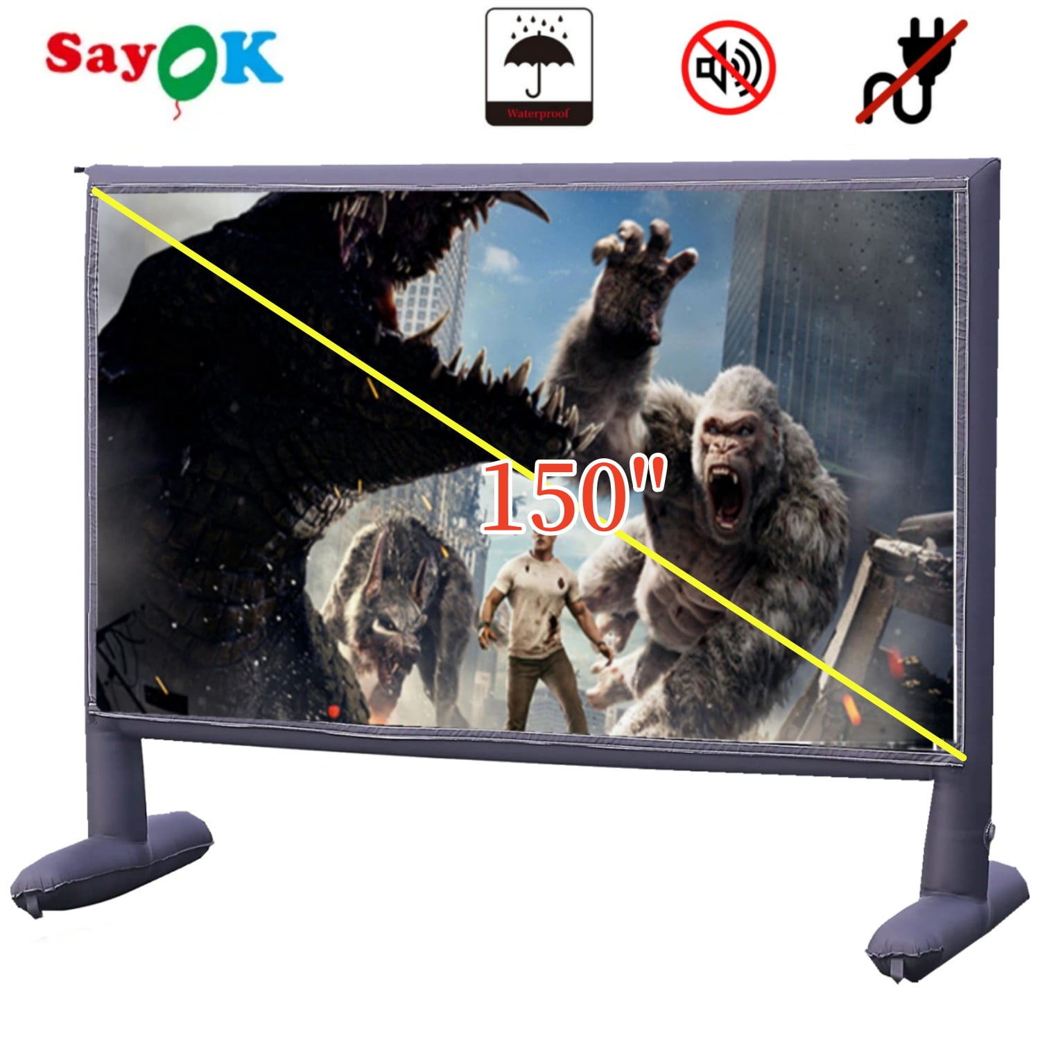 Sayok 150inch Airtight Movie Projector Screen No Blower Noise Indoor ...
