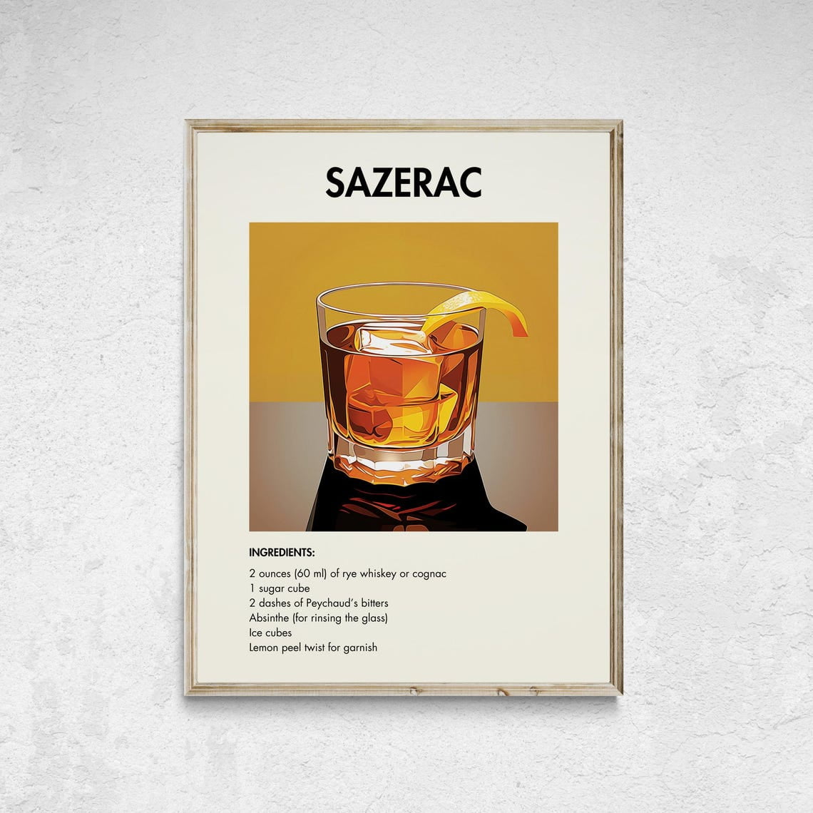 Sazerac Cocktail Print, Sazerac Poster, Retro Cocktail Print, Cocktail ...