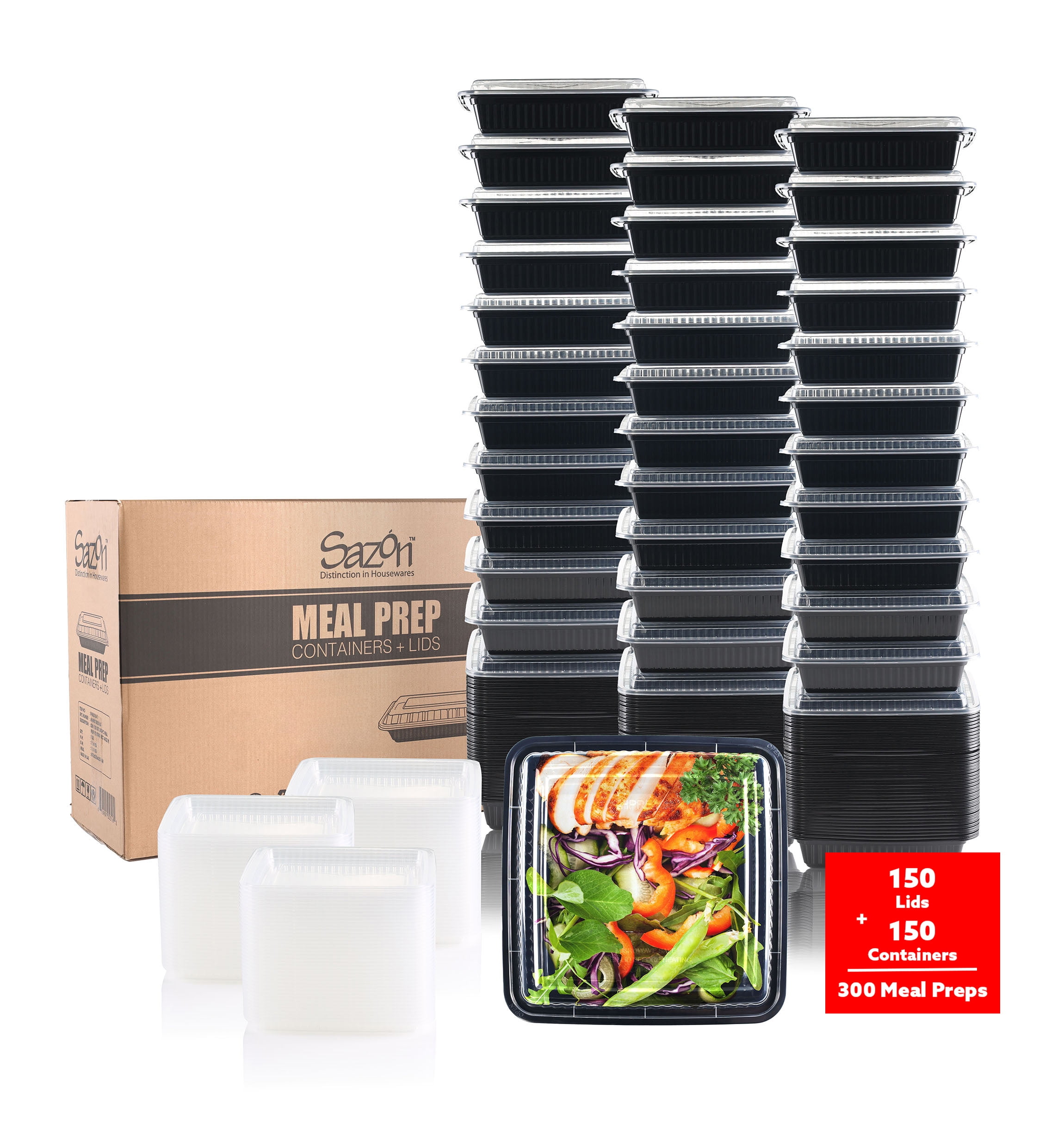 Sazon 16oz Microwavable, Reusable Meal Prep Containers, 150 Plastic ...