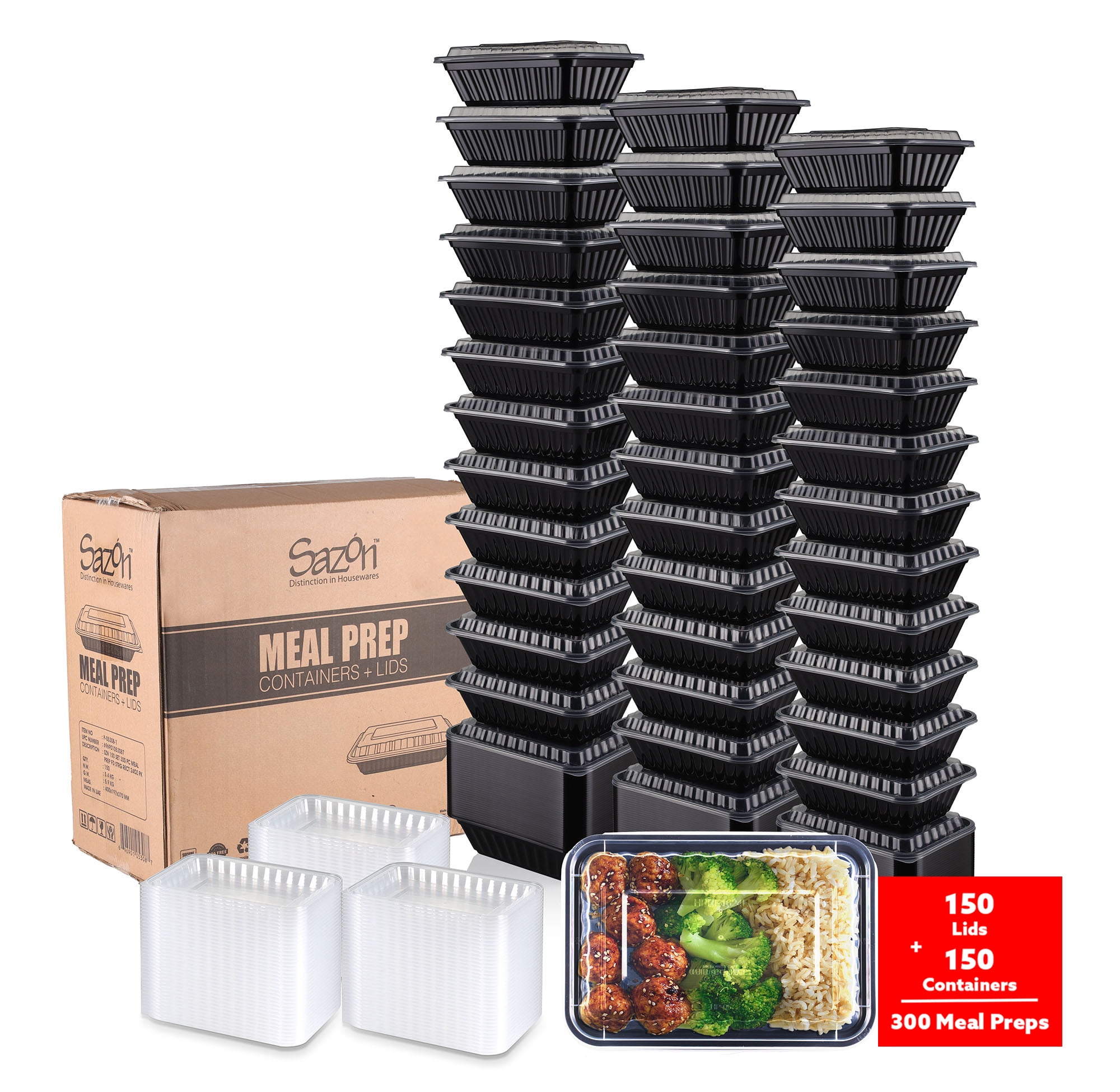 Sazon 24 Oz Rectangular Meal Prep Containers 150 Lids and 150 ...