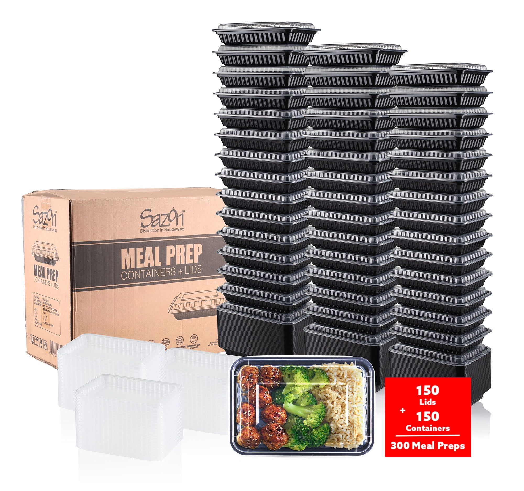 Sazon 28 Oz Rectangular Meal Prep Containers, 150 Lids and 150 ...