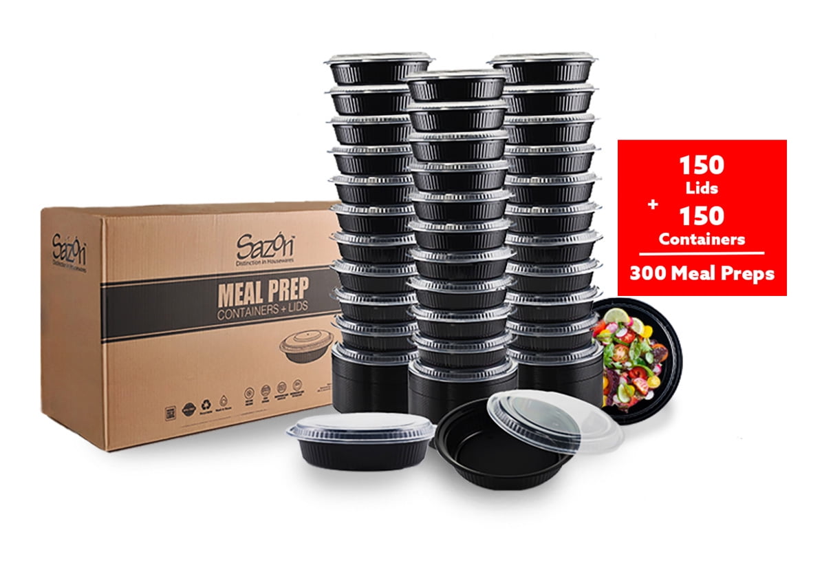 Sazon 48oz Round Meal Prep Containers, 150 Lids and 150 Containers ...