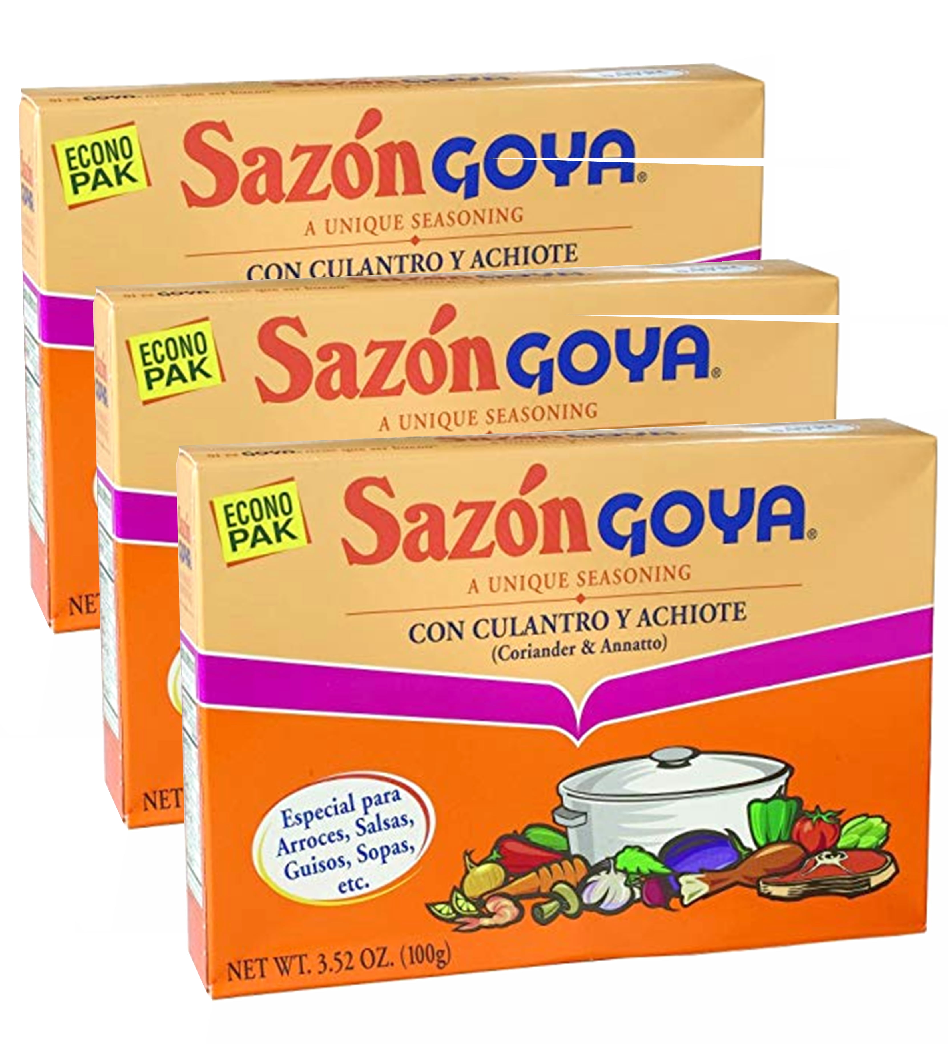 Goya Sazon Seasoning with Cilantro & Achiote - 3 Packs, 60 Packets ...