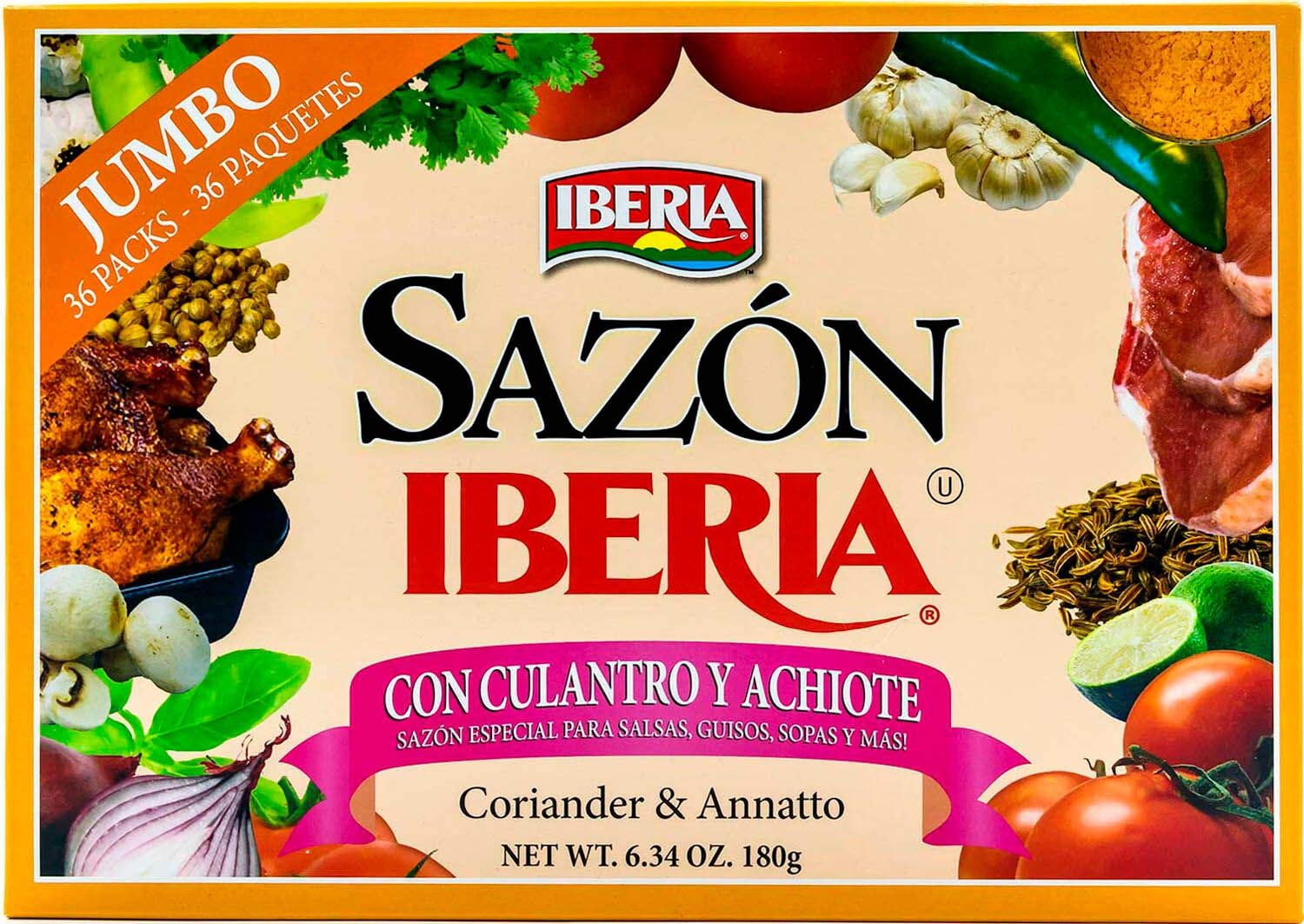 Sazon Iberia Jumbo Pack CM31 with Coriander and Achiote 6.34 Oz 36 ...