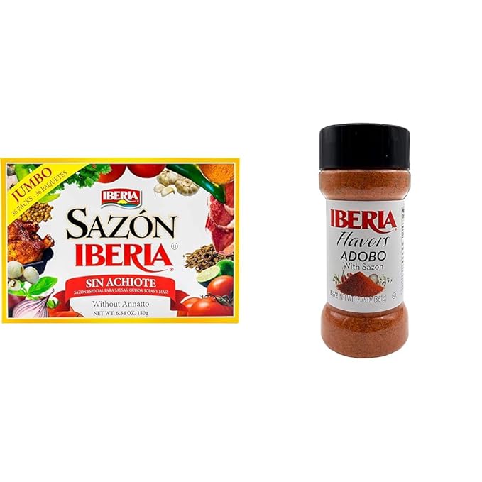 Sazon Iberia without Achiote 6.34 Oz (36 Packs) + Iberia Adobo With ...