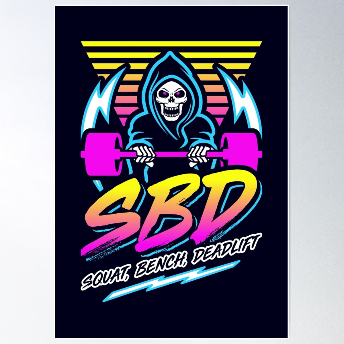 Sbd Squat Bench Deadlift (Gym Reaper) Retro Neon Synthwave 80S 90S ...