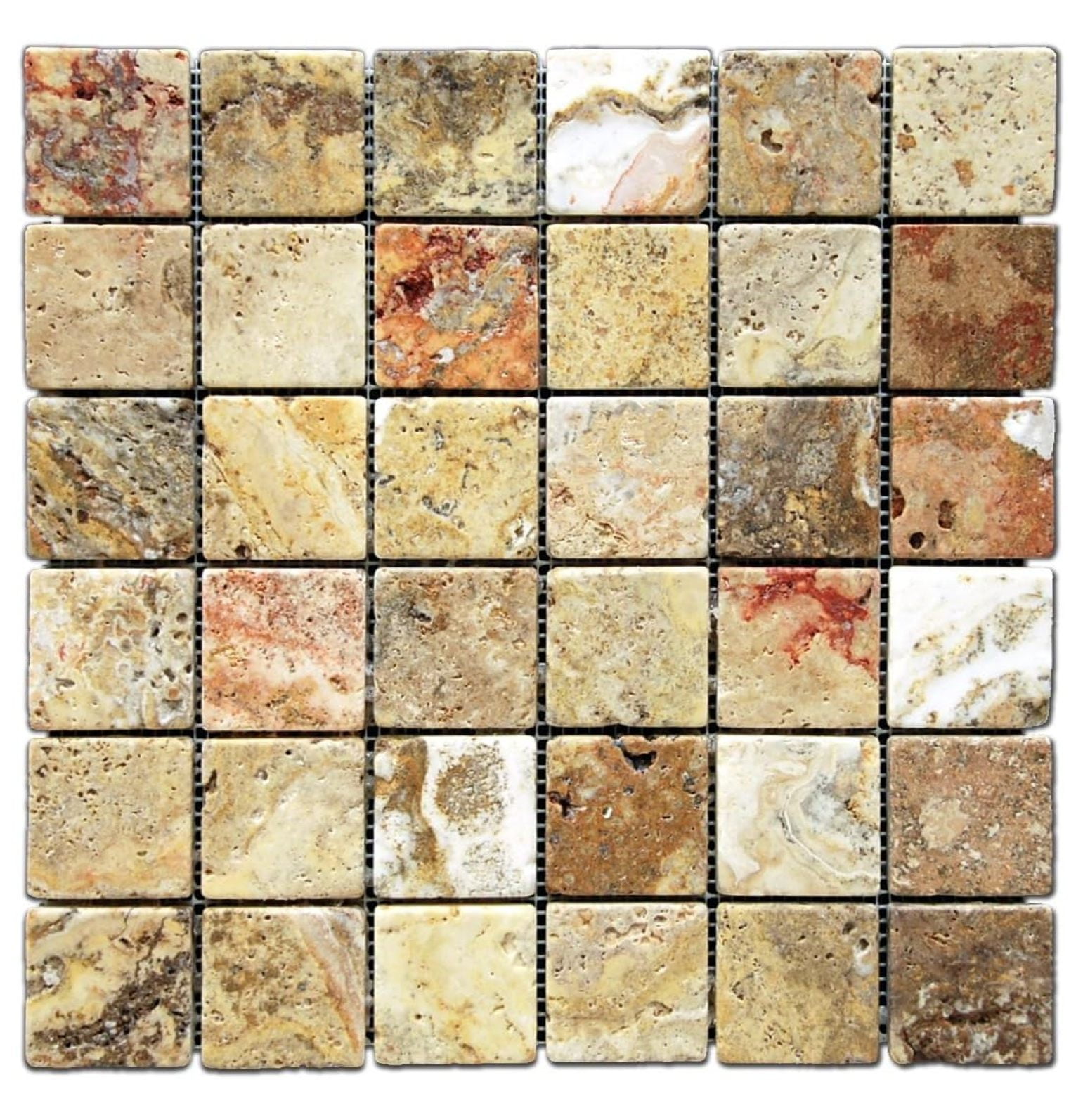 Scabos 2 X 2 Tumbled Travertine Mosaic Tile - Box of 5 sq. ft ...