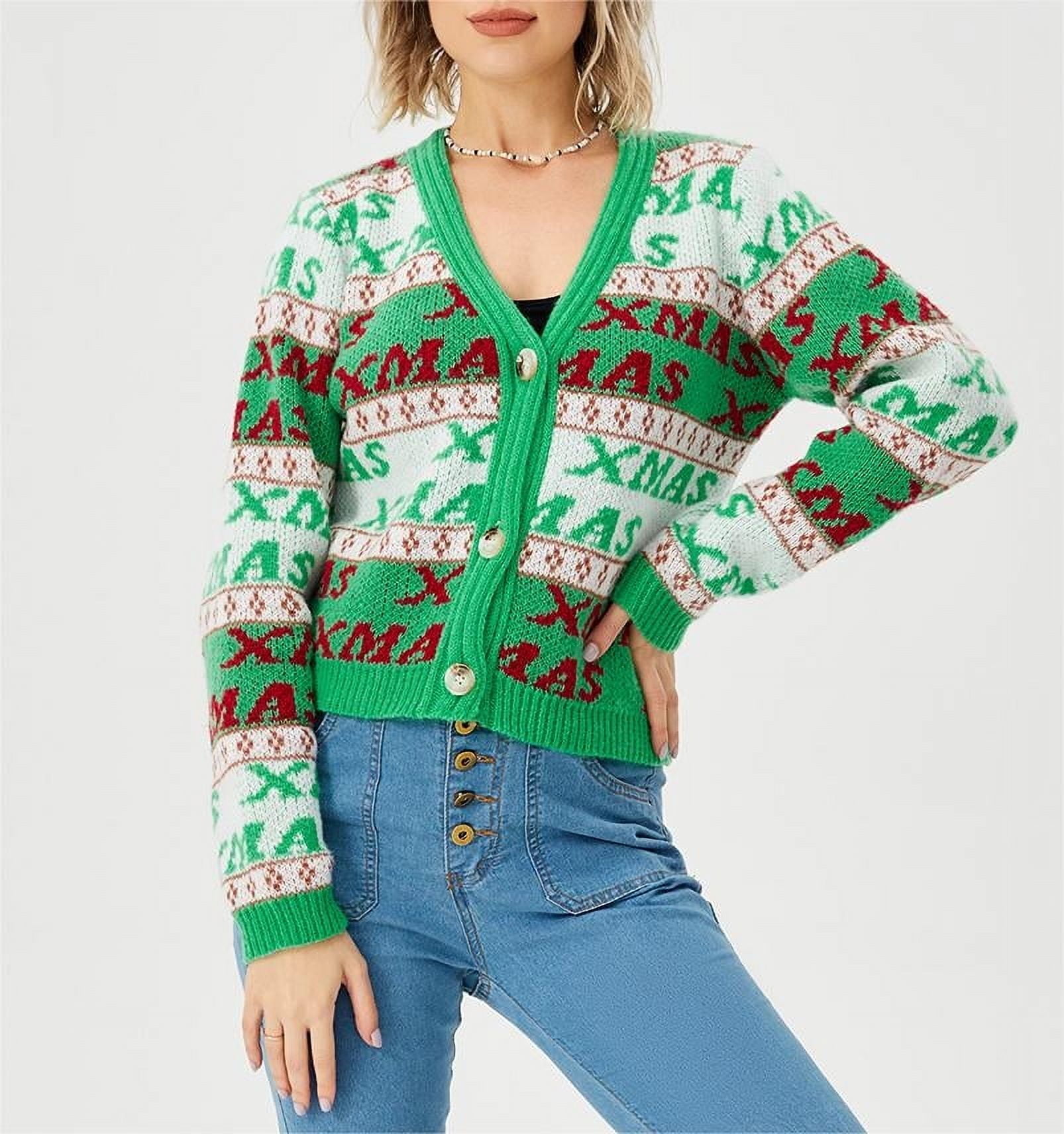 Scacto Classic Cardigan Ugly Christmas Sweaters for Women V Neck Button ...
