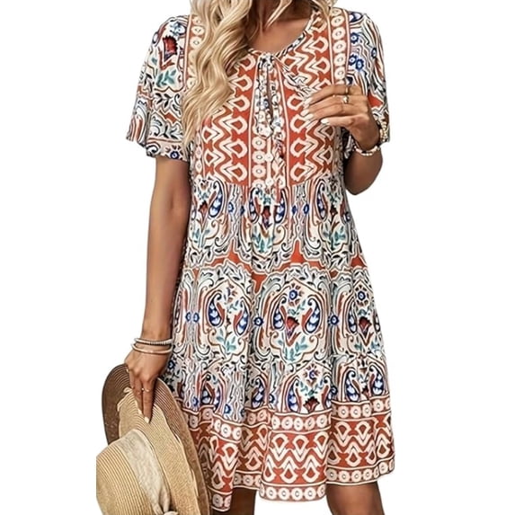 Scacto Women Summer Dresses Short Sleeves V-Neck Ruffle Floral Flowy ...