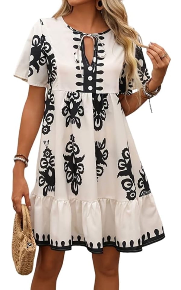 Scacto Women Summer Dresses Short Sleeves V-Neck Ruffle Floral Flowy ...