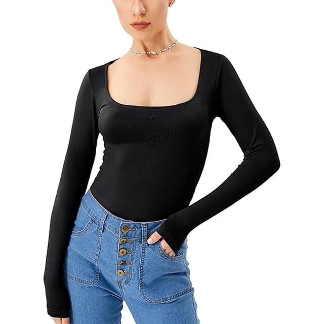 Scacto Women's Mock Neck Cut Out Long Sleeve Bodysuit Tops Cold ...