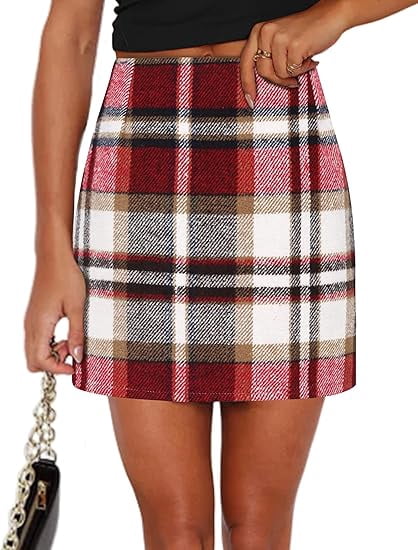 Scacto Women's Plaid Skirt Casual Short Length High Waist Bodycon Mini ...