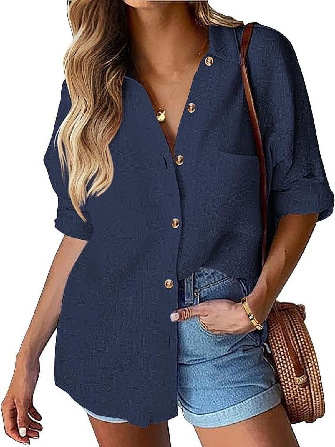 Scacto Womens Cotton Button Down Shirt Casual Long Sleeve Loose Fit ...