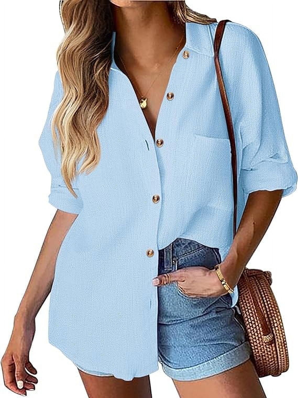 Scacto Womens Cotton Button Down Shirt Casual Long Sleeve Loose Fit ...