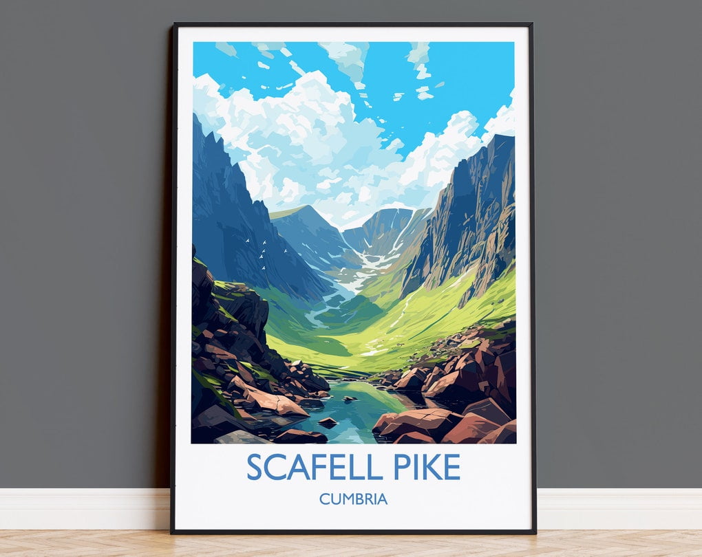 Scafell Pike Travel Poster, Scafell Pike Travel Print, England, Cumbria ...