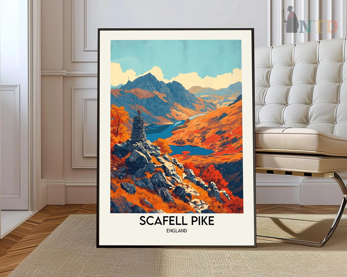 Scafell Pike Travel Print Lake District Wall Art Scafell Pike ...