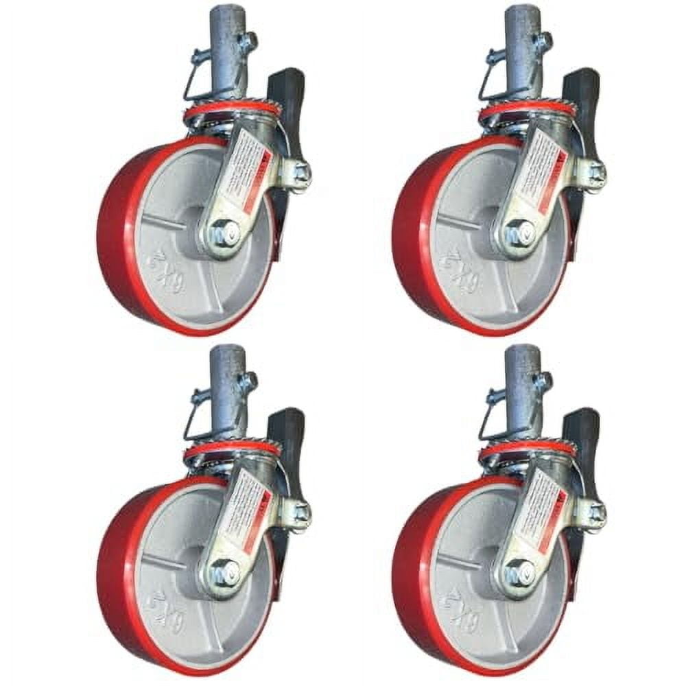 Scaffold Caster 6" x 2" Red Wheels w/Locking Brakes 1-3/8" Stem 2800 lbs 4 pcs - Walmart.com