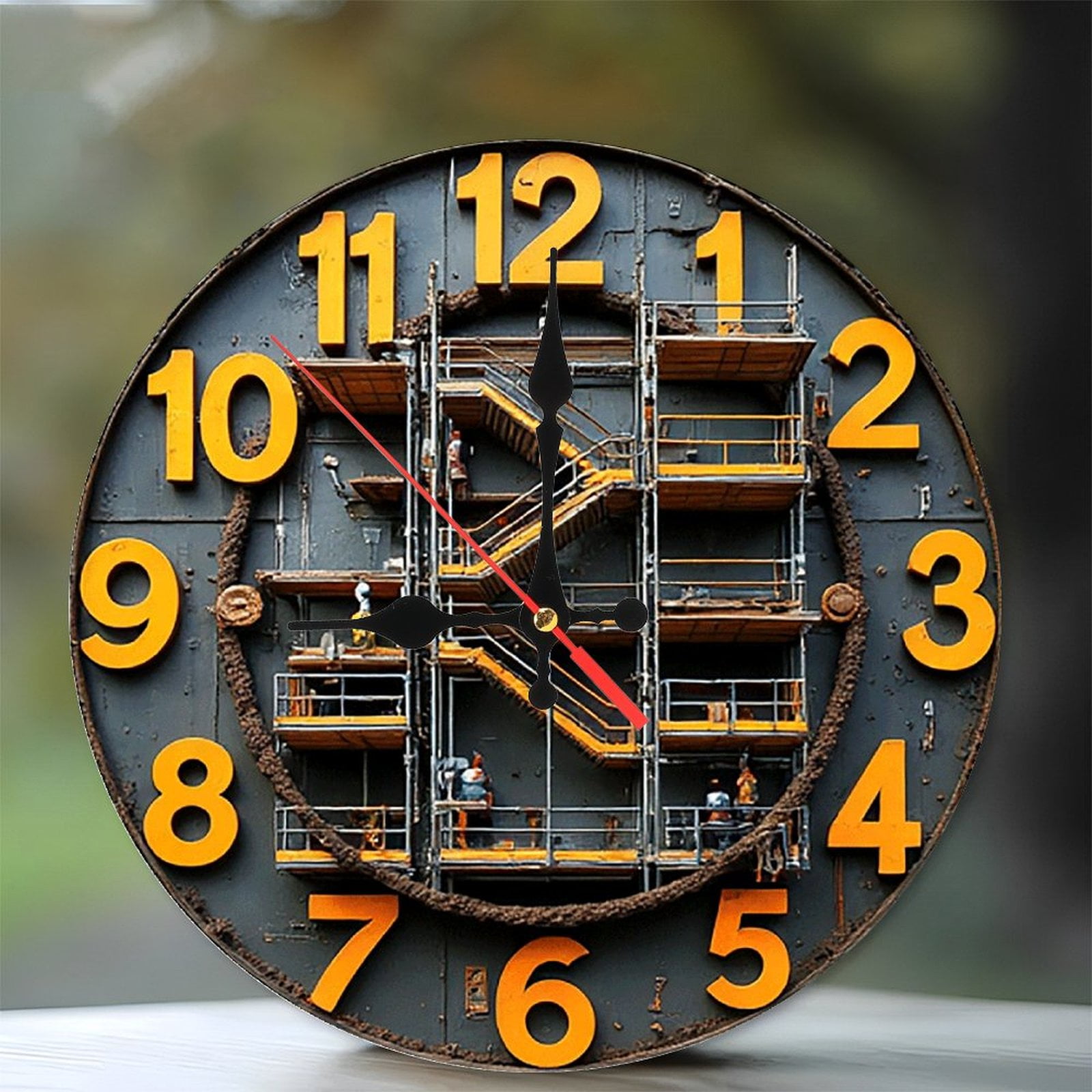 Scaffolding Clock Wall Art Home Decor 10-Inch Silent Wooden Wall Clock ...
