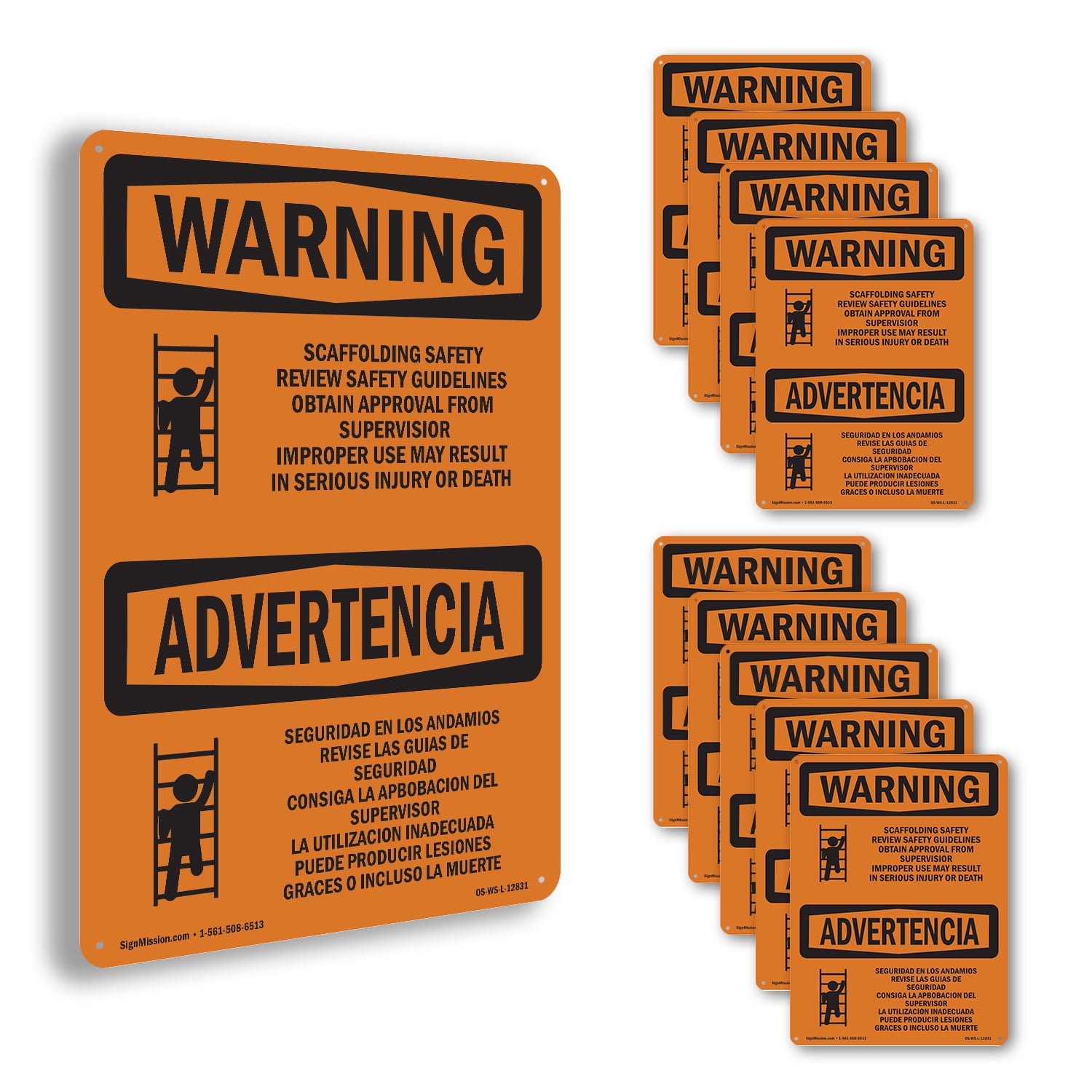 Scaffolding Safety Guidelines Bilingual OSHA WARNING Rigid Plastic Sign ...