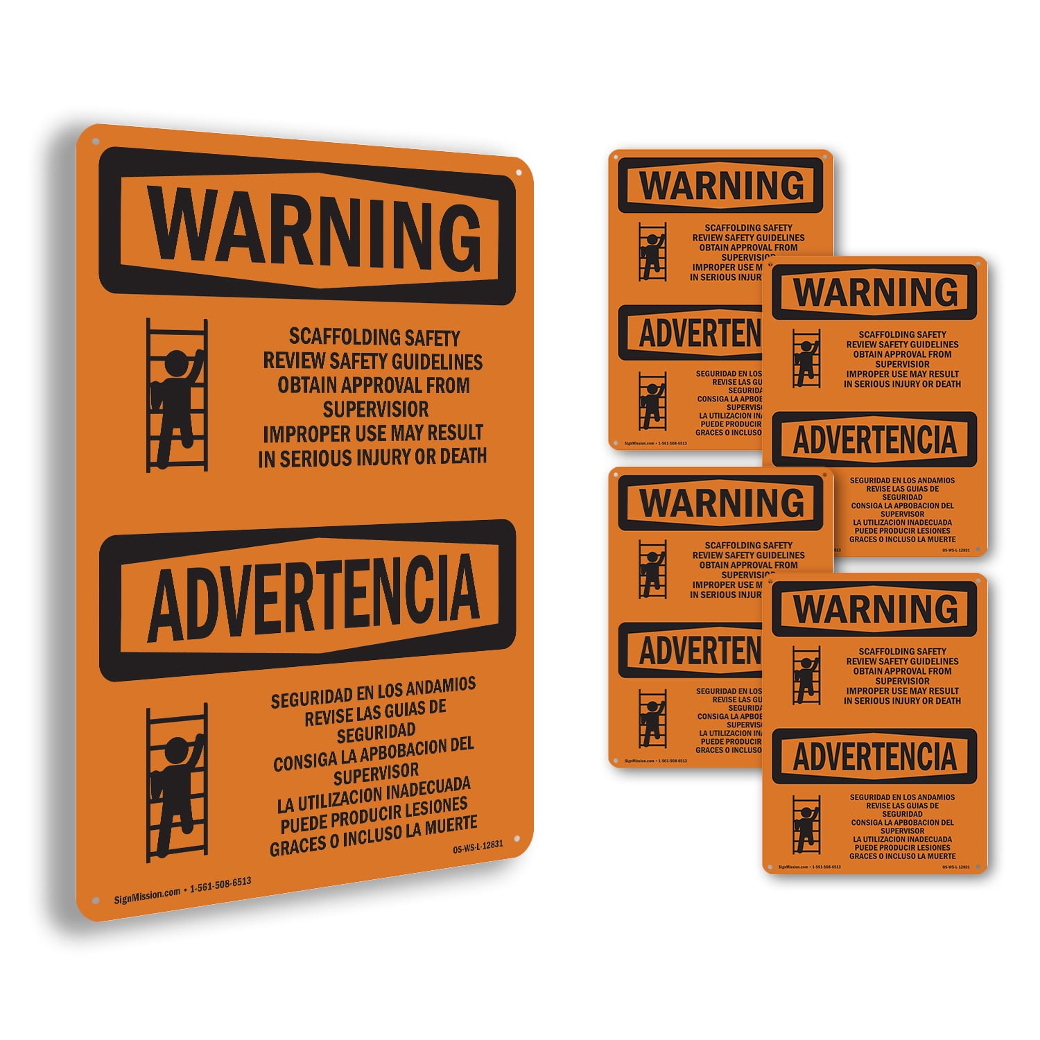 Scaffolding Safety Guidelines Bilingual OSHA WARNING Rigid Plastic Sign ...